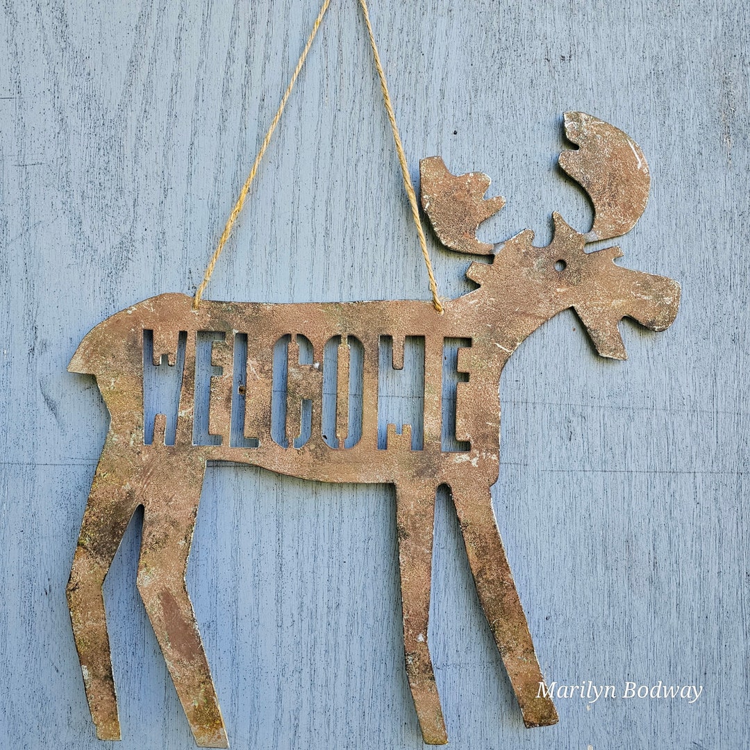 Rusty Vintage Metal Moose Welcome Cutout Letters Sign Outdoor Indoor ...