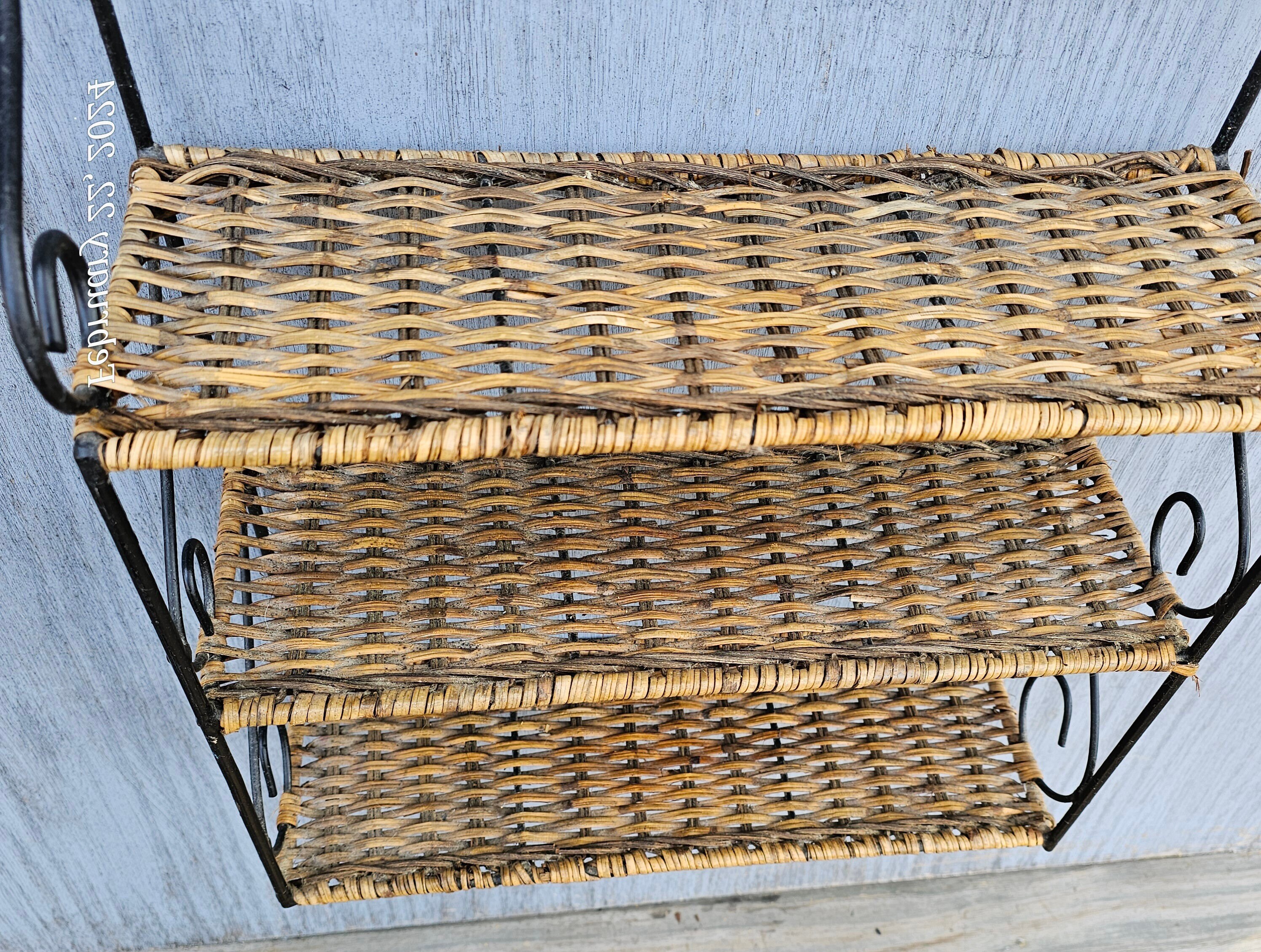Rattan Metal Vintage Three Shelf Unit Wall Stand Alone Grape Vines ...