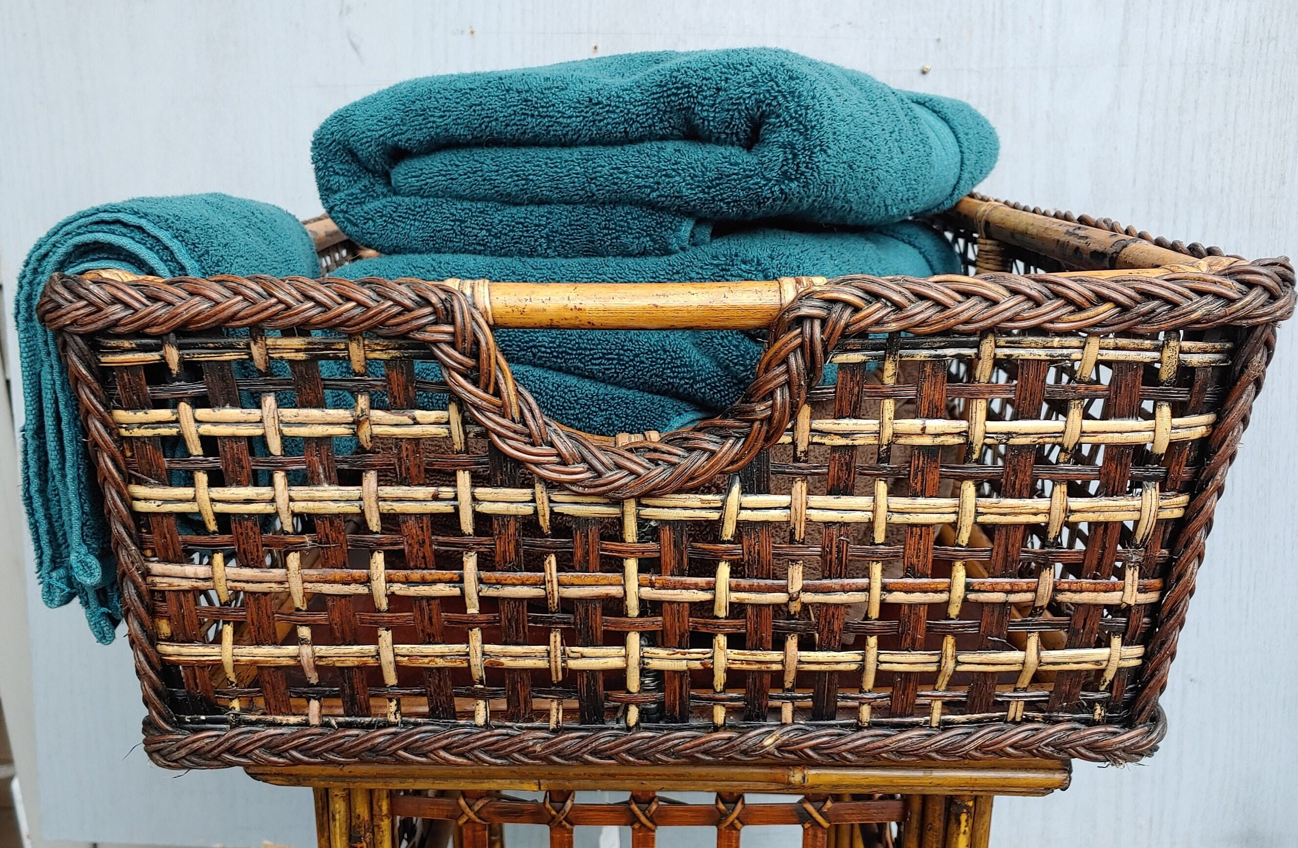 Vintage Bamboo Cane Rattan Woven Basket Storage Shallow - Etsy