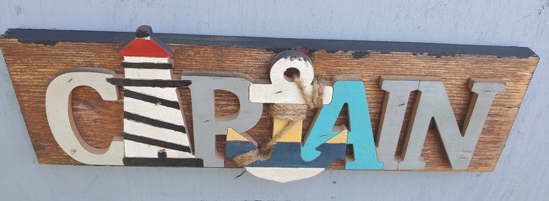 Nautical Captain Wall Sign Rustic Sailing Boating Ship Lighthouse ...