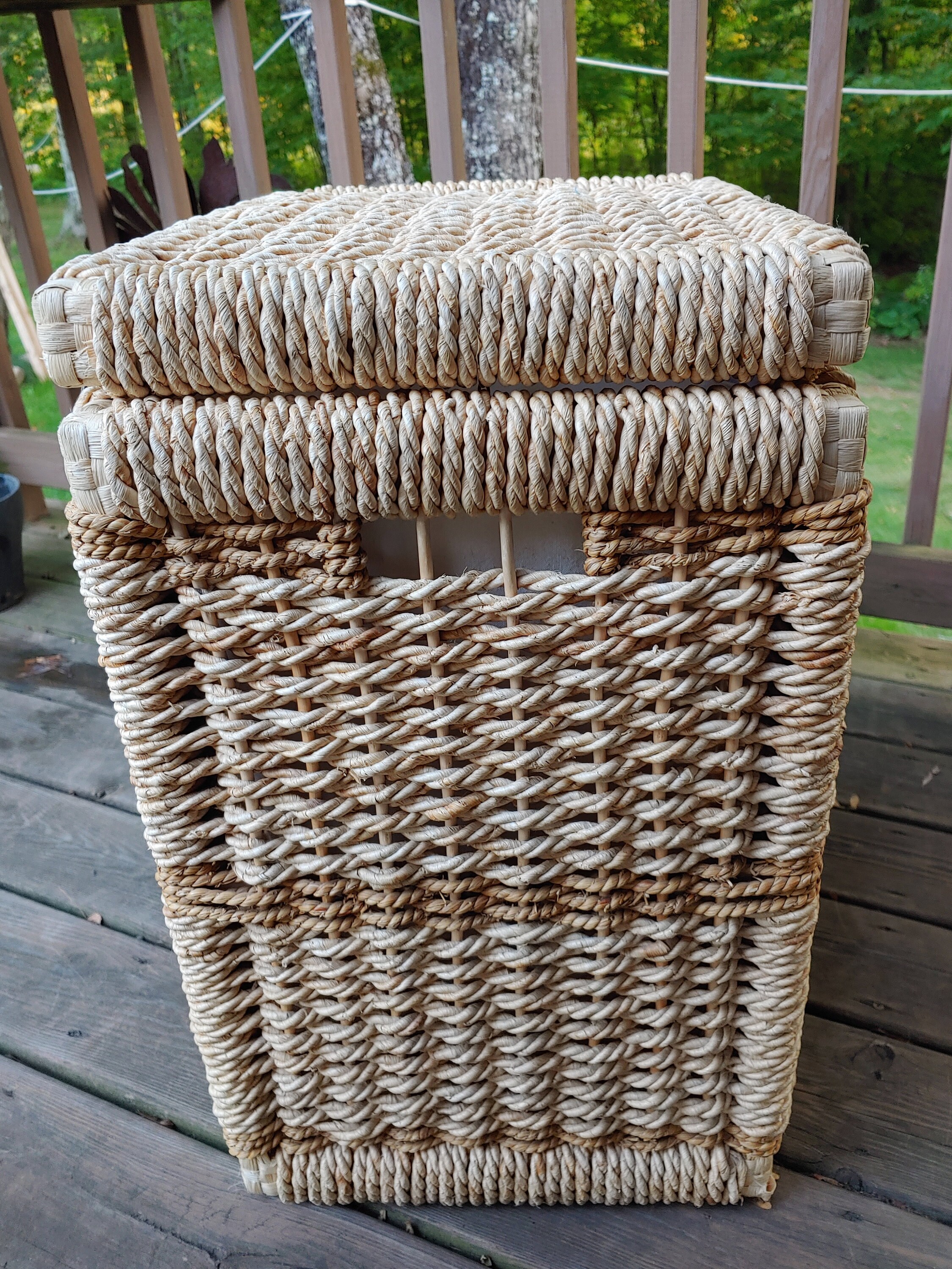 Vintage Rattan Rope Hamper Lift up Cover Liner Unique Style Woven ...