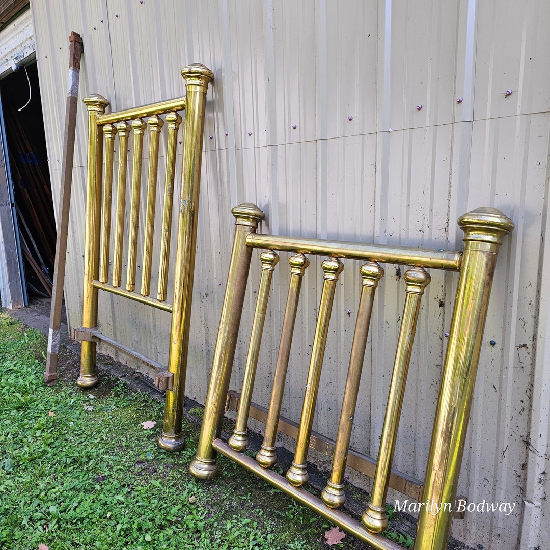 Antique Twin Size Brass Bed Iron Rails Frame Bedroom Single Solid ...