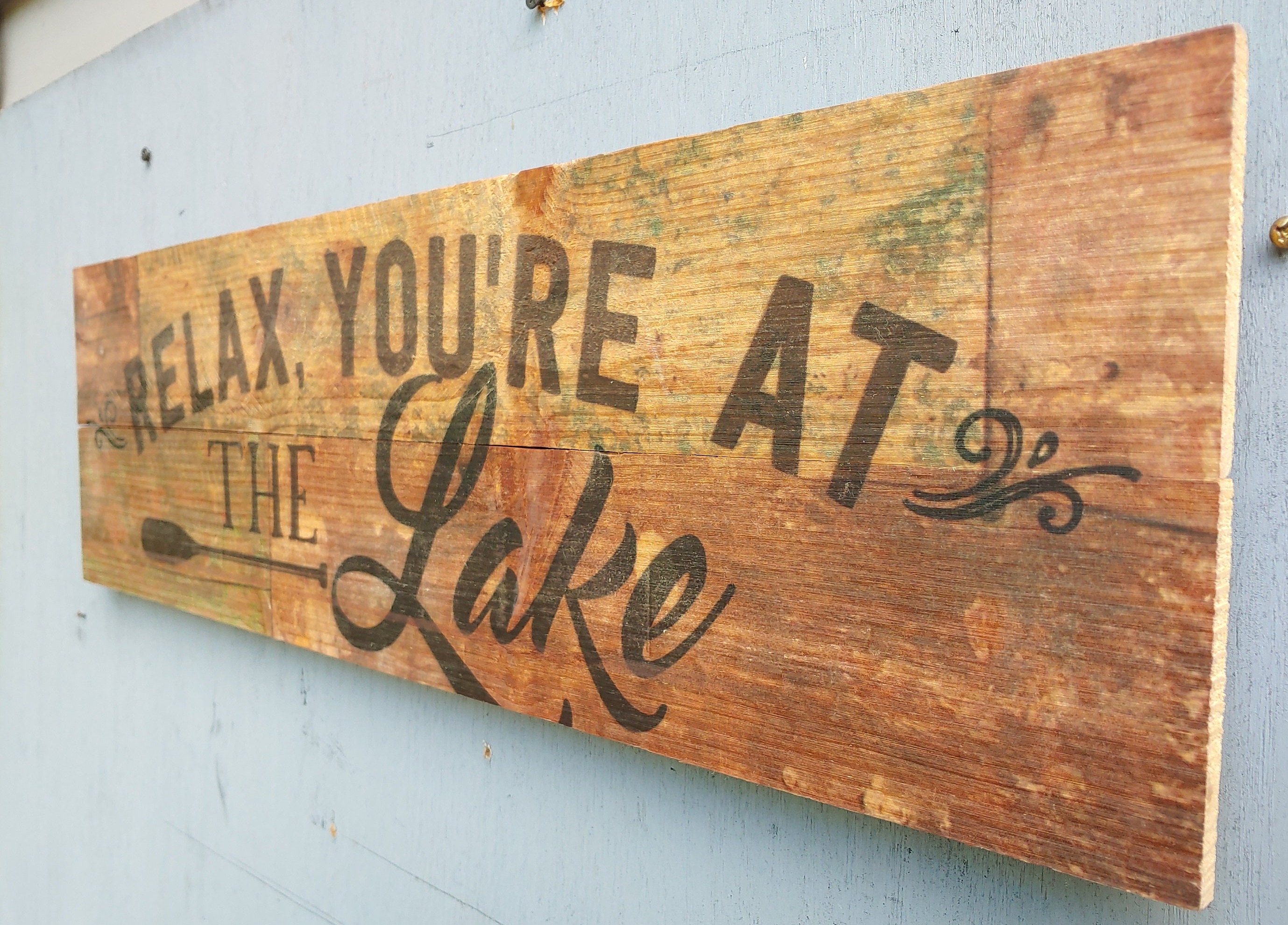 Vintage Rugged Wood Lake Sign relax, You're at the Lake Decor Rustic ...