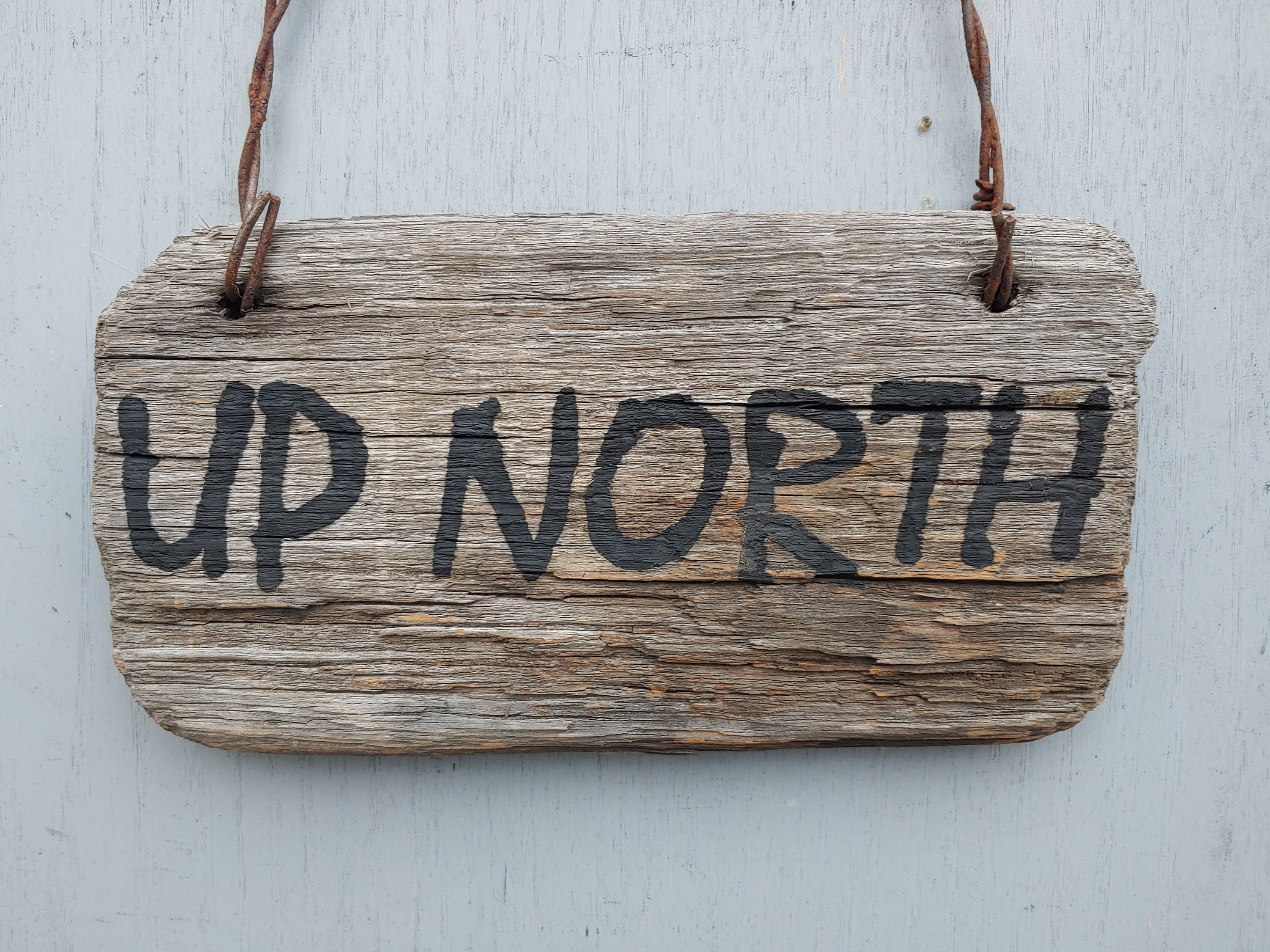 Barbed Wire up North Sign Refurbished Primitive Reclaimed - Etsy