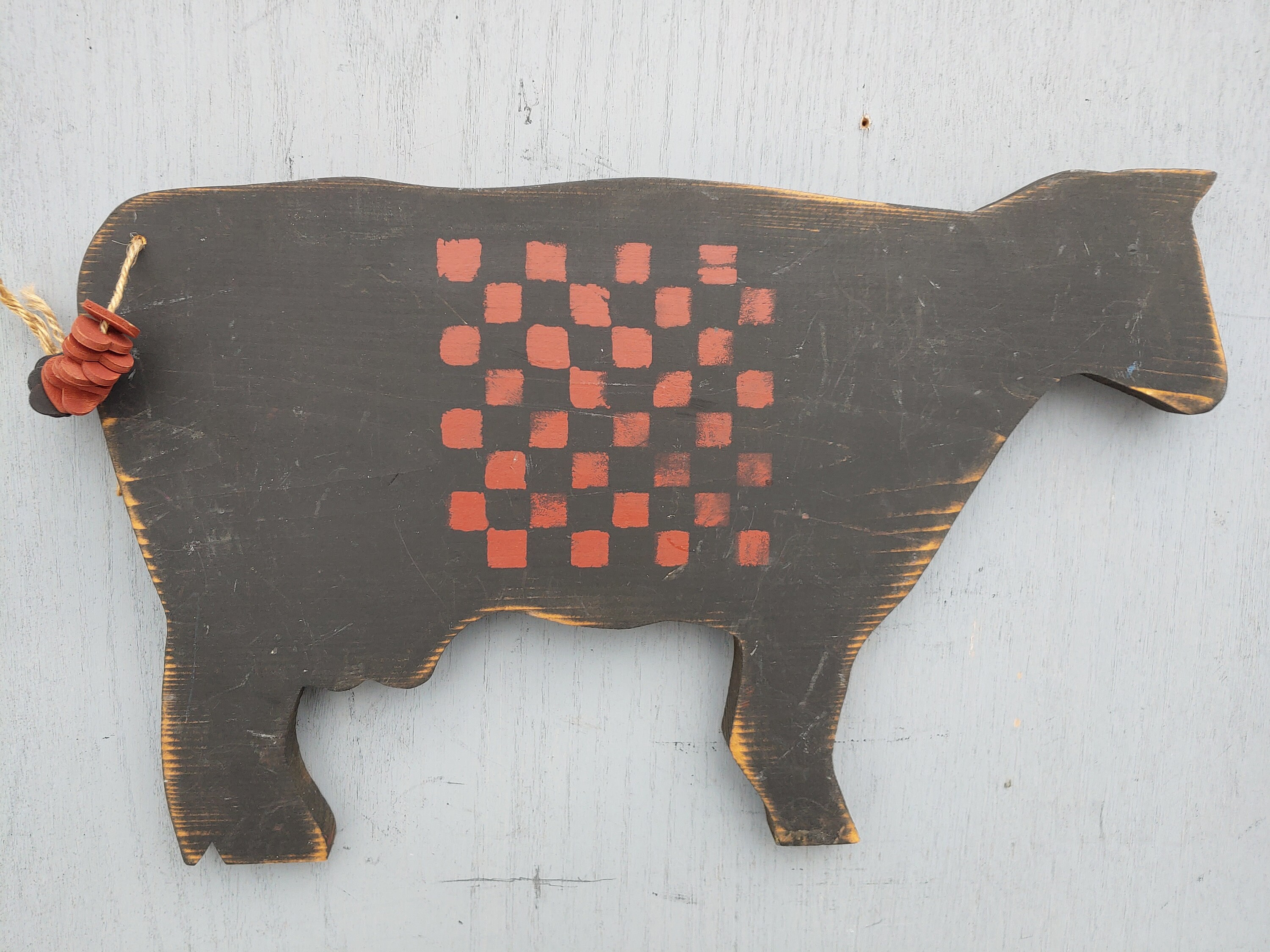 Checkerboard Cow Silhouette: Hand Painted Farmhouse Wall Hanging ~ 560 ...