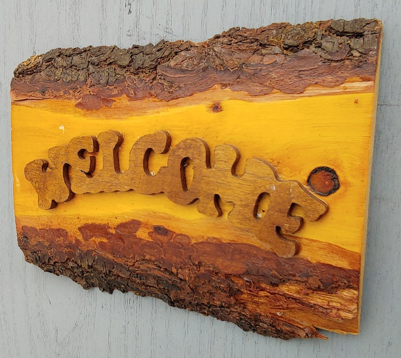 Rustic Live Edge Welcome Sign Primitive Wood Wall Art Country Cabin ...