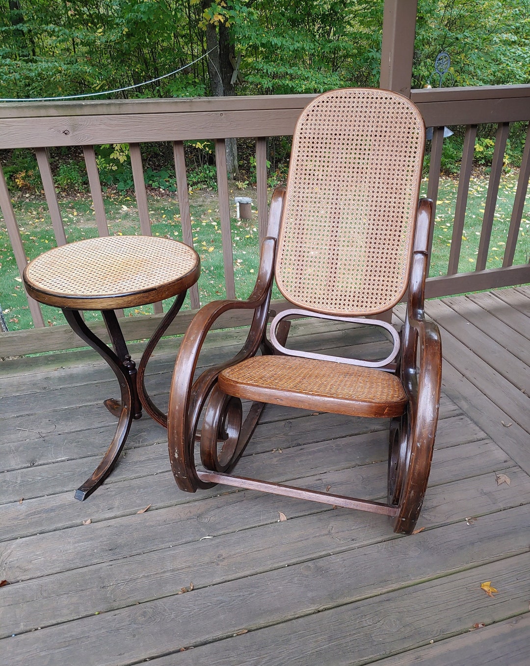 Vintage Bentwood Cane Rocking Chair Matching Cane Table SHIPPING IS NOT ...