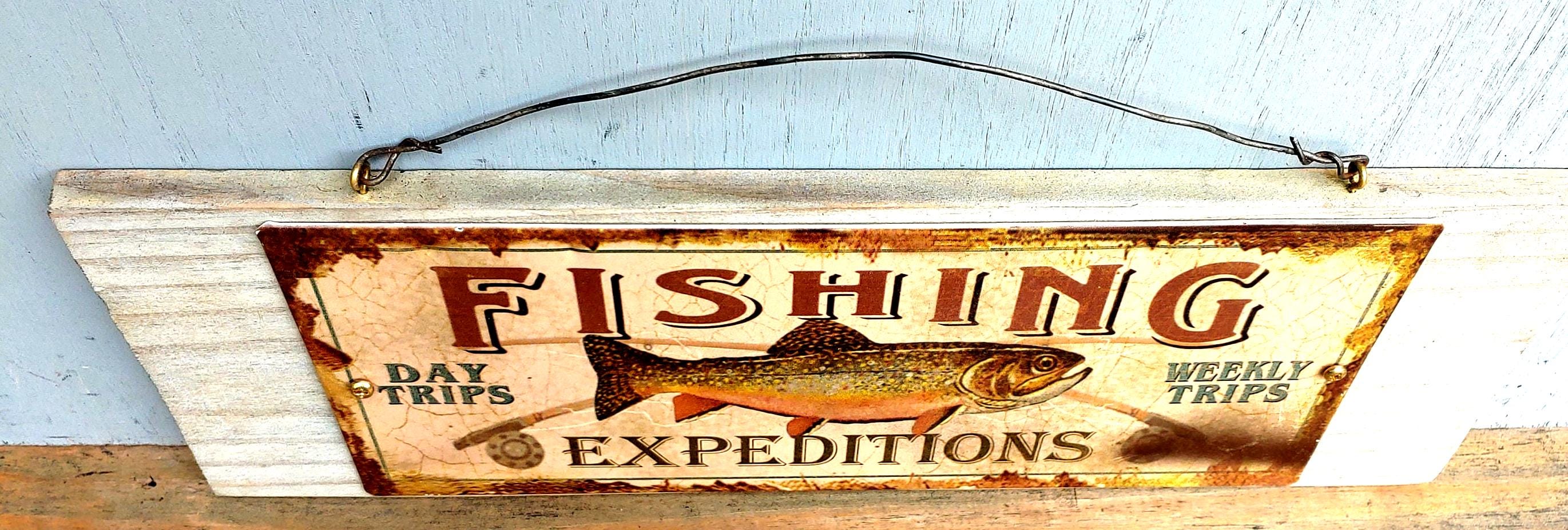 Rustic Metal Fishing Sign Lake Ocean River Brook Trout Outdoor Wall ...