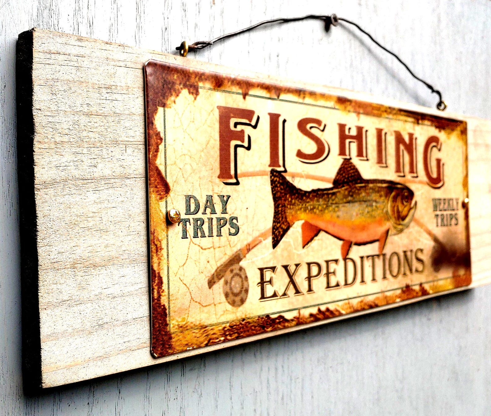 Rustic Metal Fishing Sign Lake Ocean River Brook Trout Outdoor Wall ...
