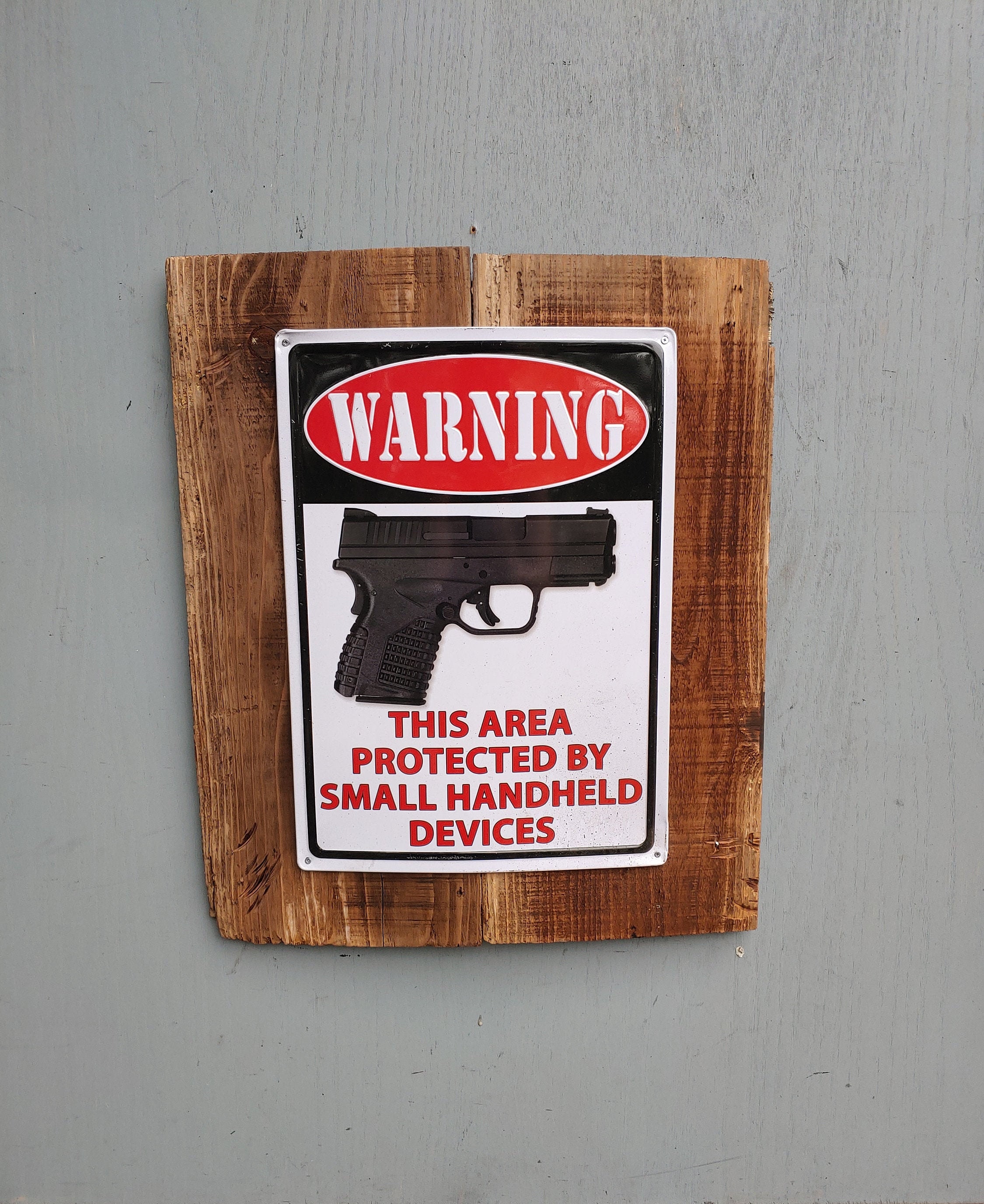 Rustic NRA Gun Warning Wall Sign Handheld Device Alerting Art Man Cave ...