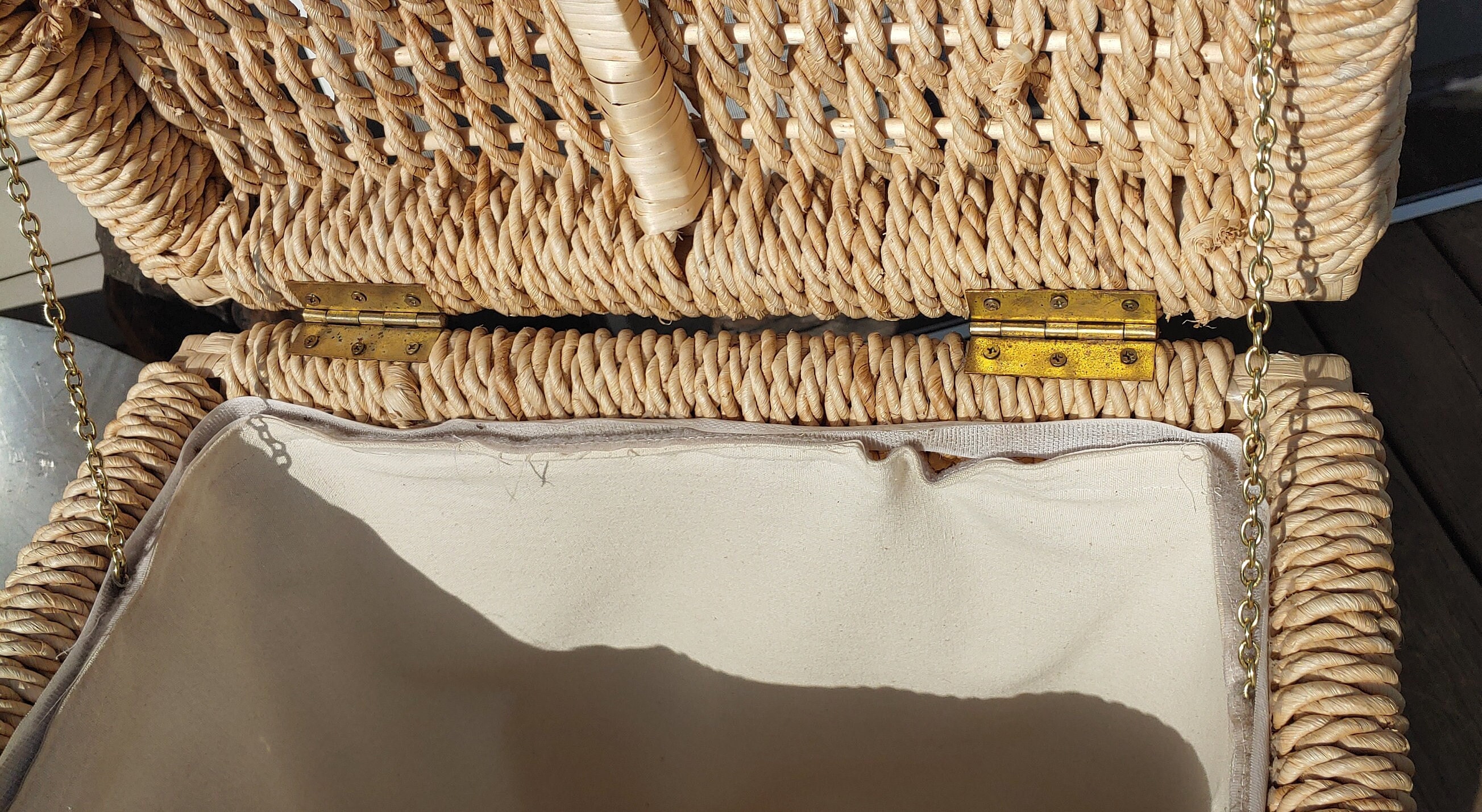 Vintage Rattan Rope Hamper Lift up Cover Liner Unique Style - Etsy