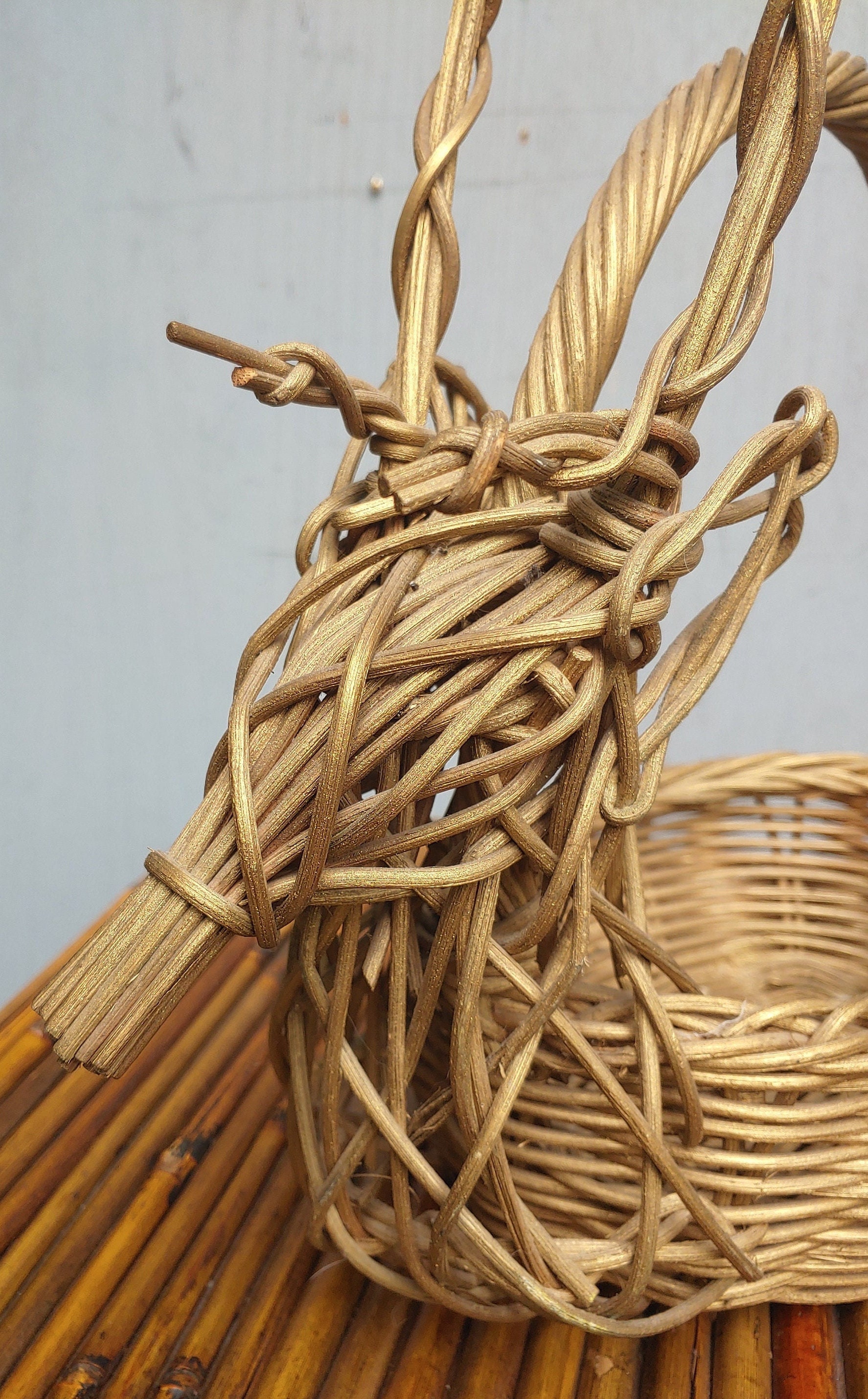 Rustic Wicker Willow Basket Woodland Wildlife Tabletop Planter Porch ...