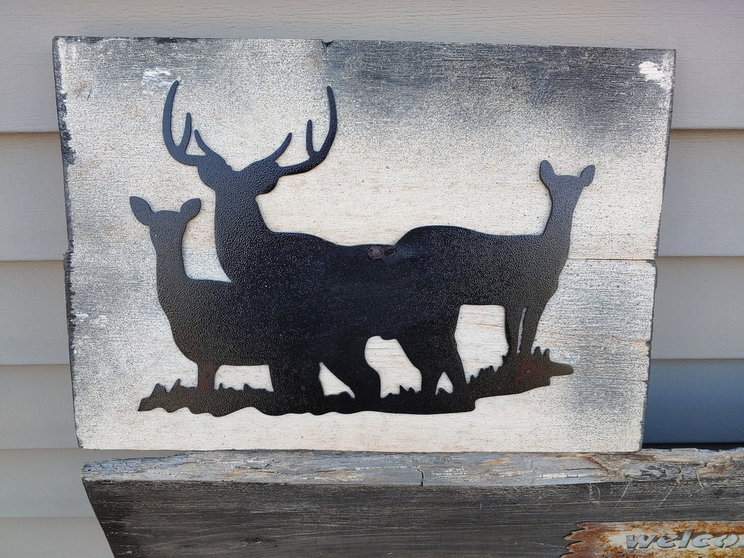 Rustic Deer Wall Art Foggy Family Primitive Man Cave Wildlife Woodland ...