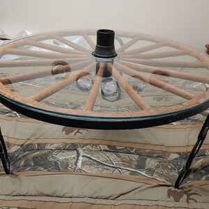 Wagon Wheel Coffee Table Antique 100 Year Old Handmade Vintage Glass Topped Horseshoe Legs ...