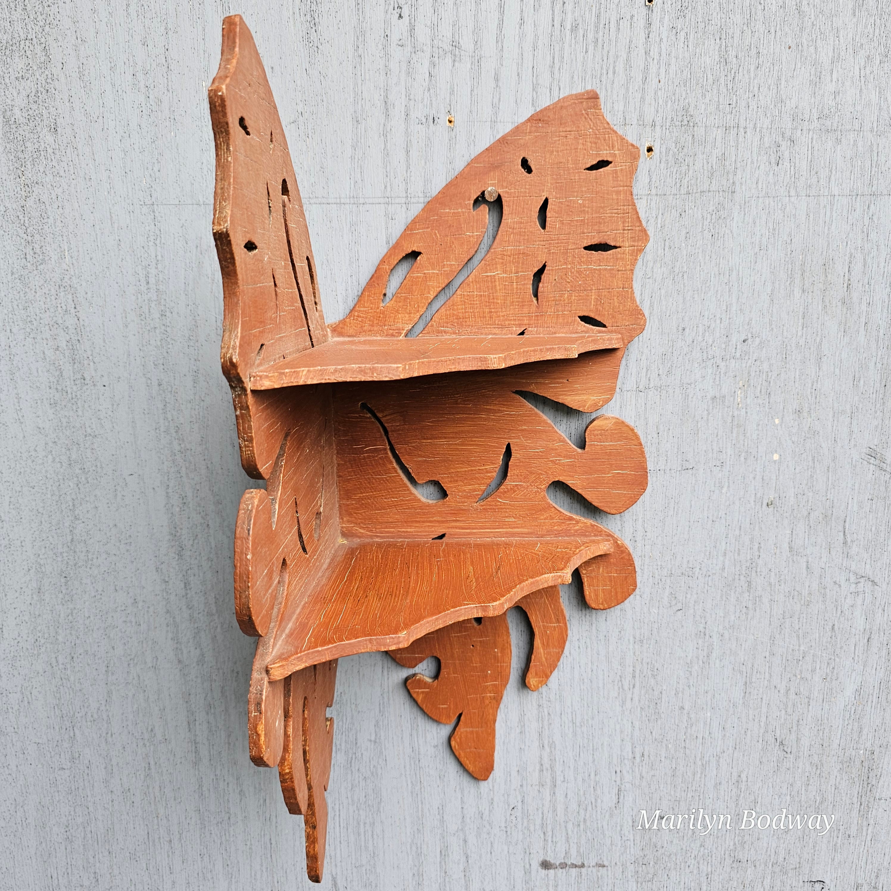 Wood Corner Butterfly Shelf Wall Hanging Knick-knacks Two Shelves ...
