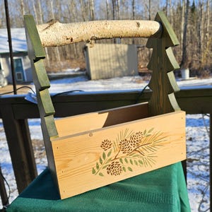 Birch Handle Tool Box Pine Tree Side Painted Sides Flower Box Garden ...
