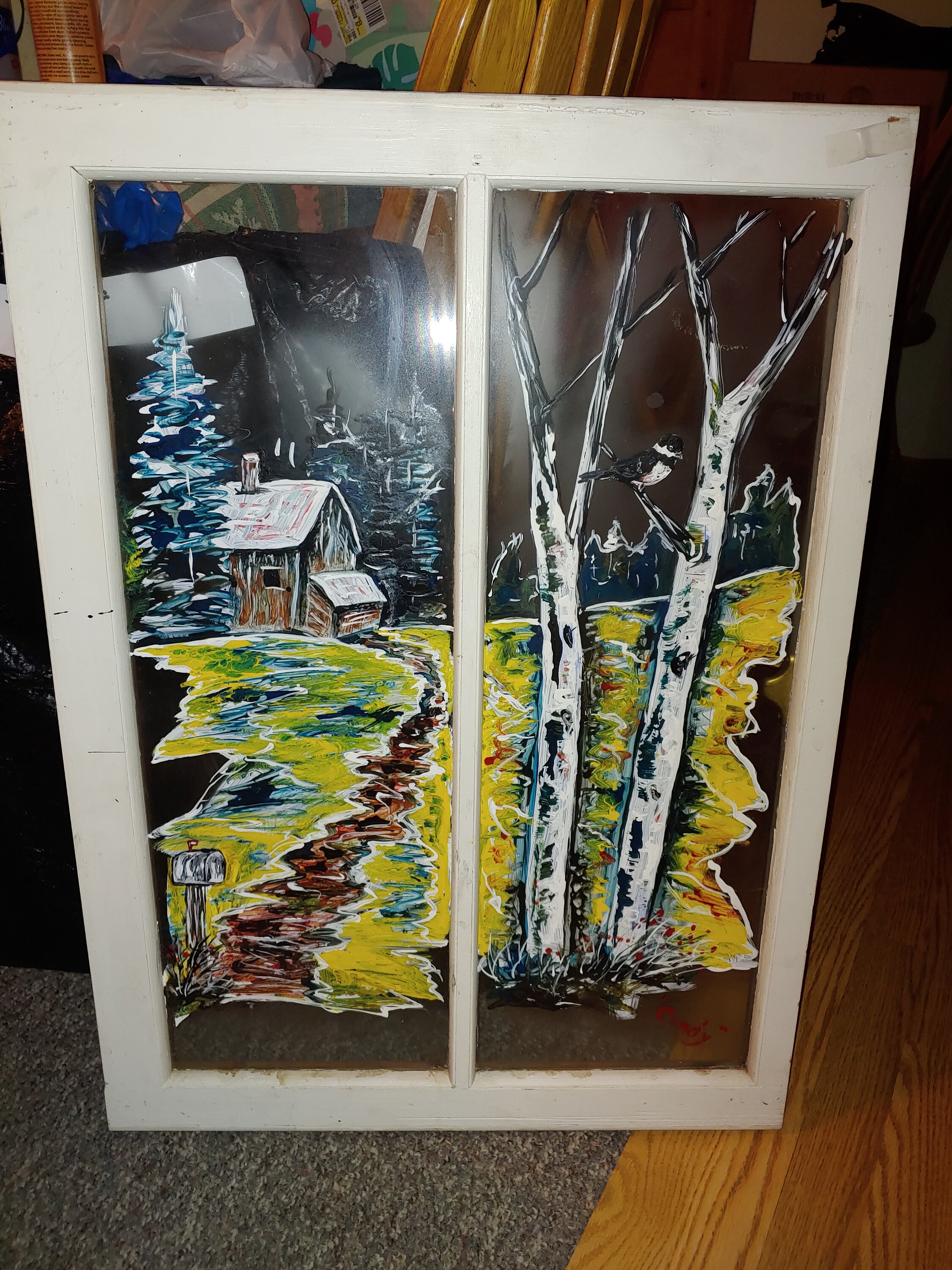 Vintage Repurposed Painted Window Original Rustic Scenery - Etsy