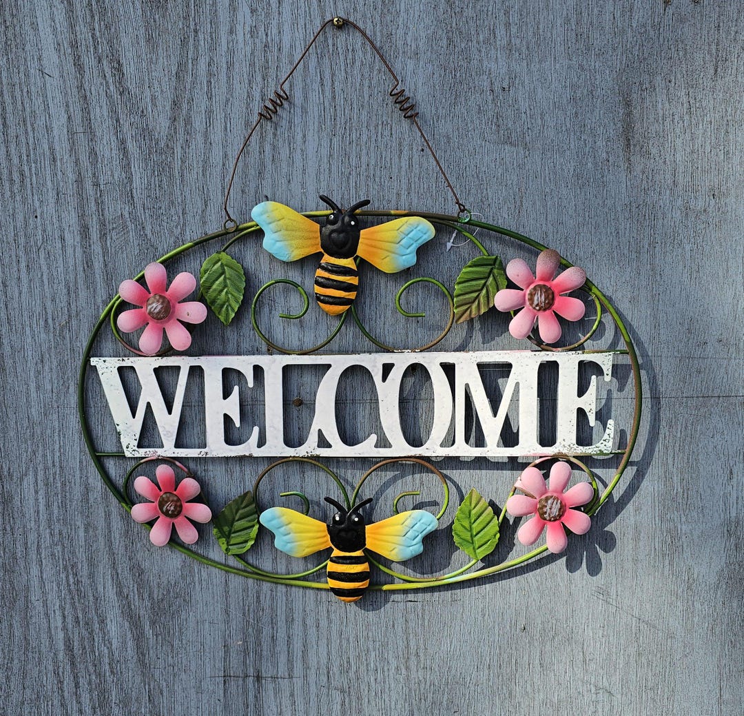 Welcome Signs Two Designs Bees Flowers Butterflies Flowers Metal ...