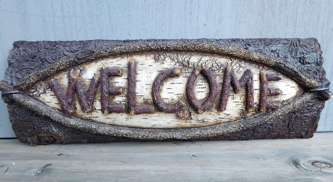 Vintage Resin welcome Sign Rustic Birch Tree Bark - Etsy