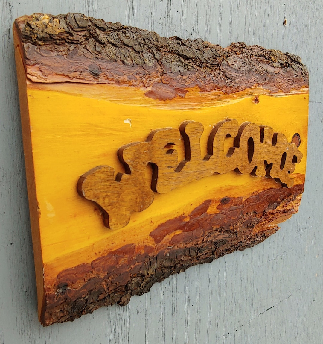 Rustic Live Edge Welcome Sign Primitive Wood Wall Art Country Cabin ...