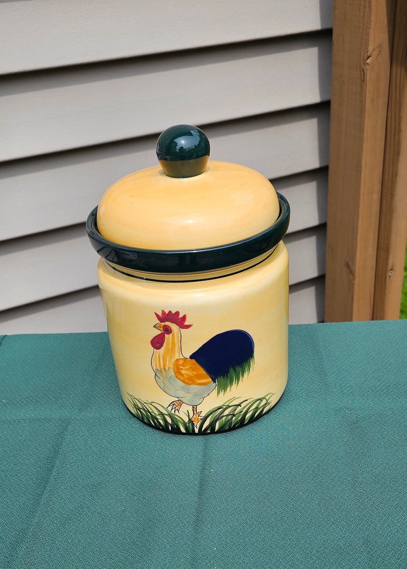 Vintage Ceramic Canister Set Rooster Theme Yellow Three Sizes Sealed ...
