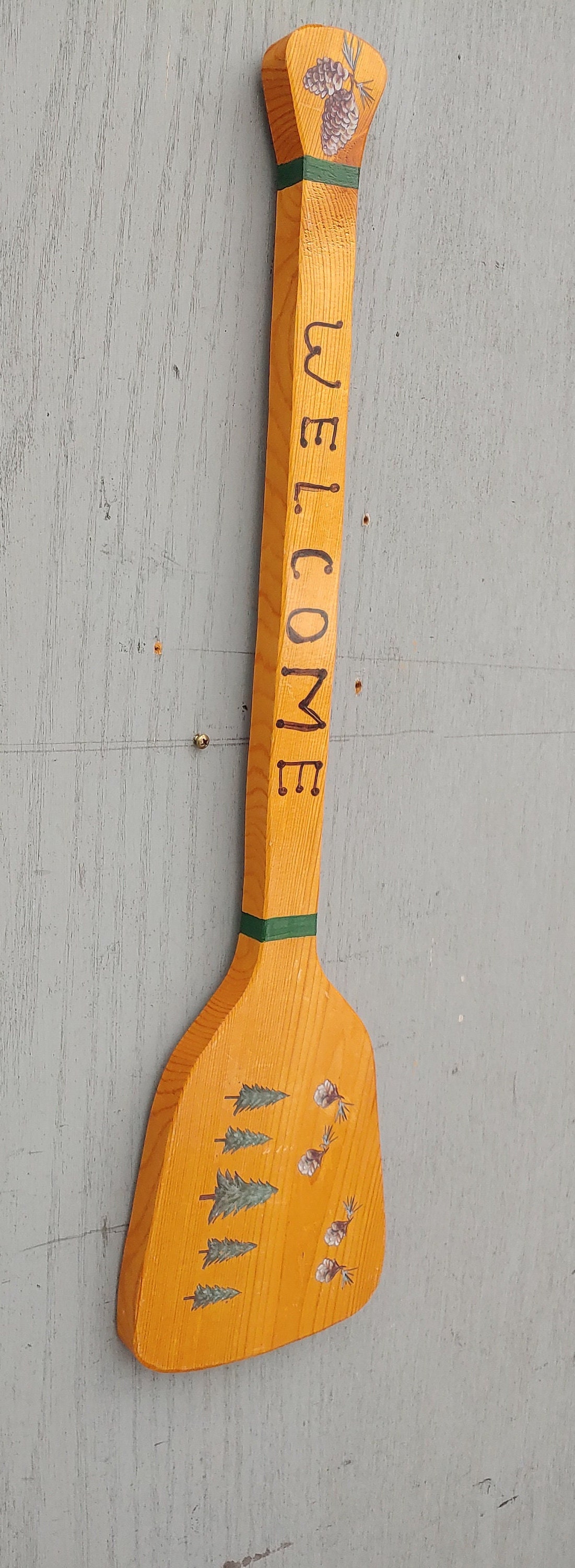 Vintage welcome Canoe Paddle Sign Pine Cones Trees Porch Decor Entryway ...