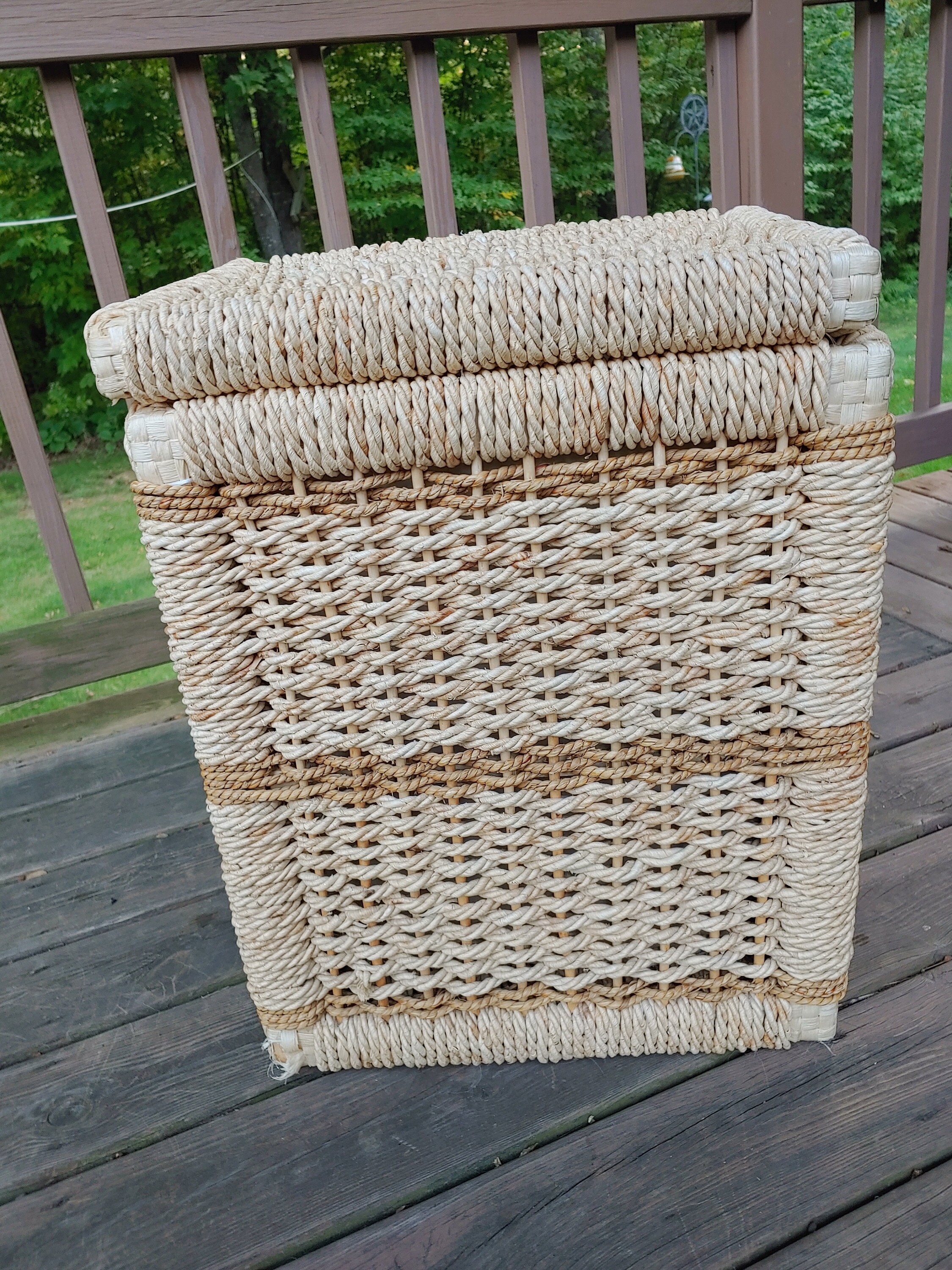 Vintage Rattan Rope Hamper Lift up Cover Liner Unique Style - Etsy