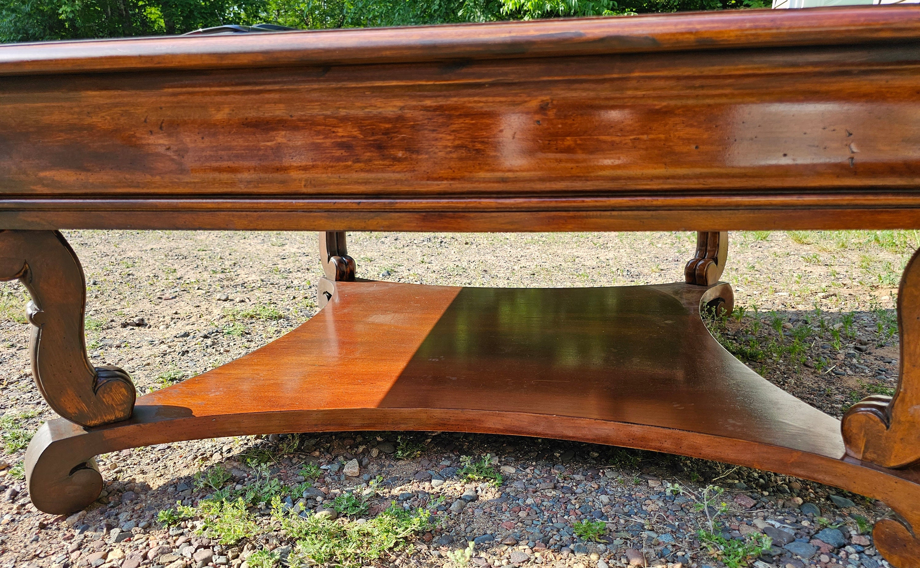 Square Coffee Table Bottom Shelf Dark Wood Four Leather Blocks - Etsy