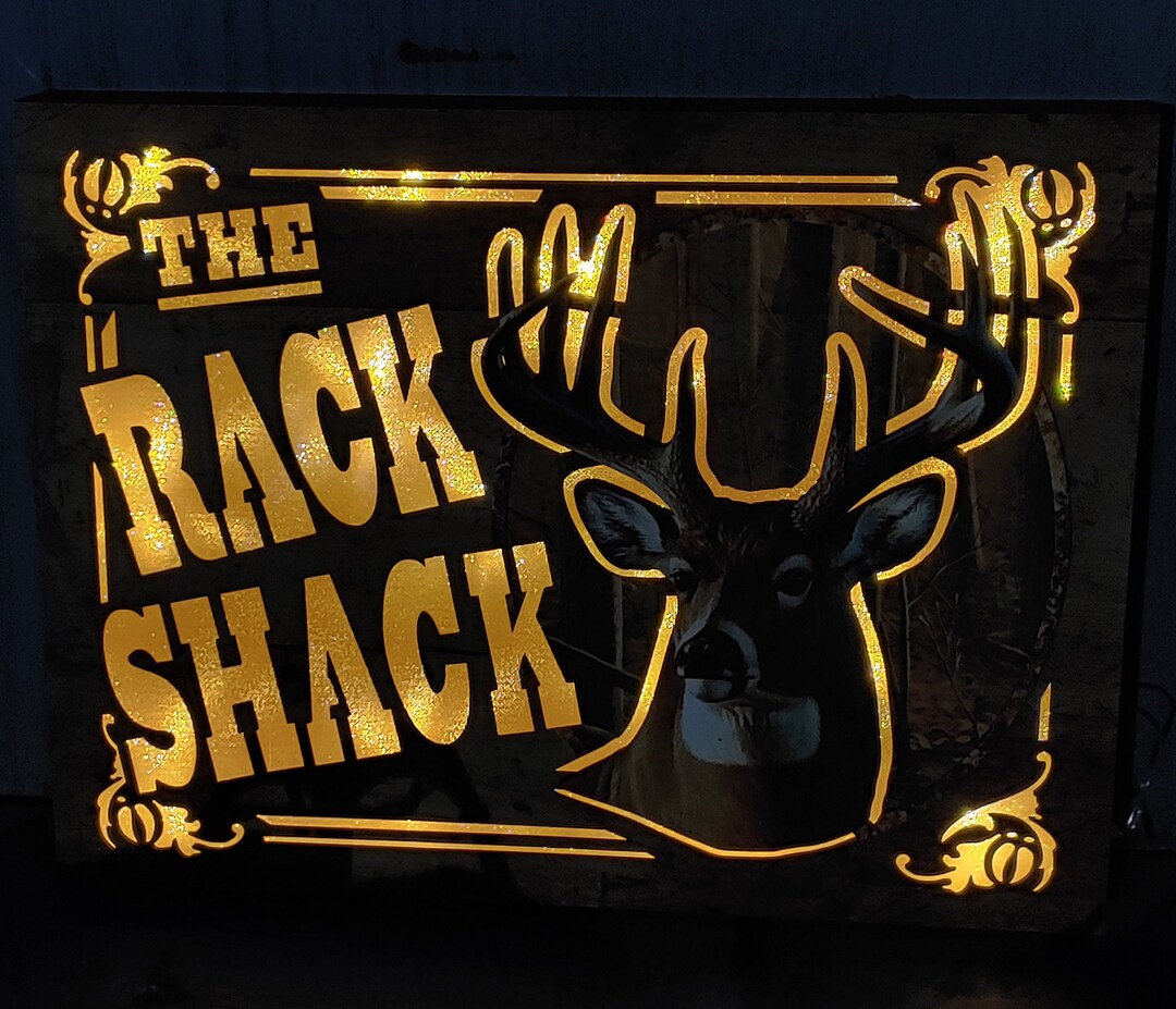 Whitetail Deer Lighted "the Rack Shack" Sign, Rustic Hunting, Wildlife ...