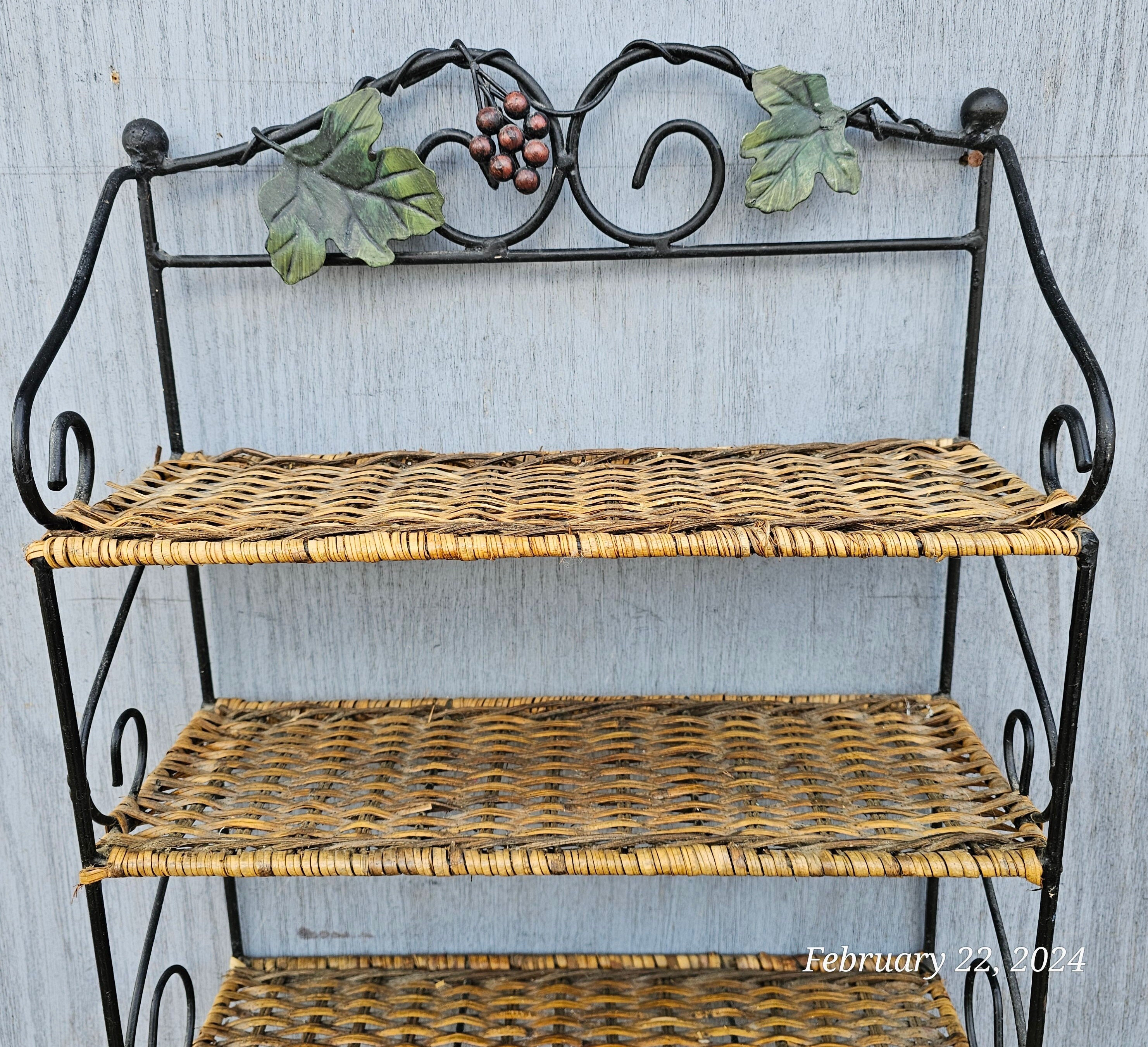 Rattan Metal Vintage Three Shelf Unit Wall Stand Alone Grape Vines ...