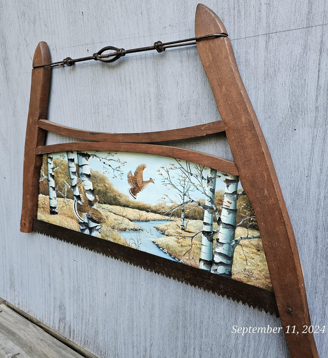 Cross Cut Wood Buck Saw Vintage Country Barn Farmhouse Primitive Quail ...
