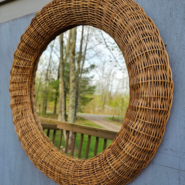 Round Wicker Mirror - Etsy