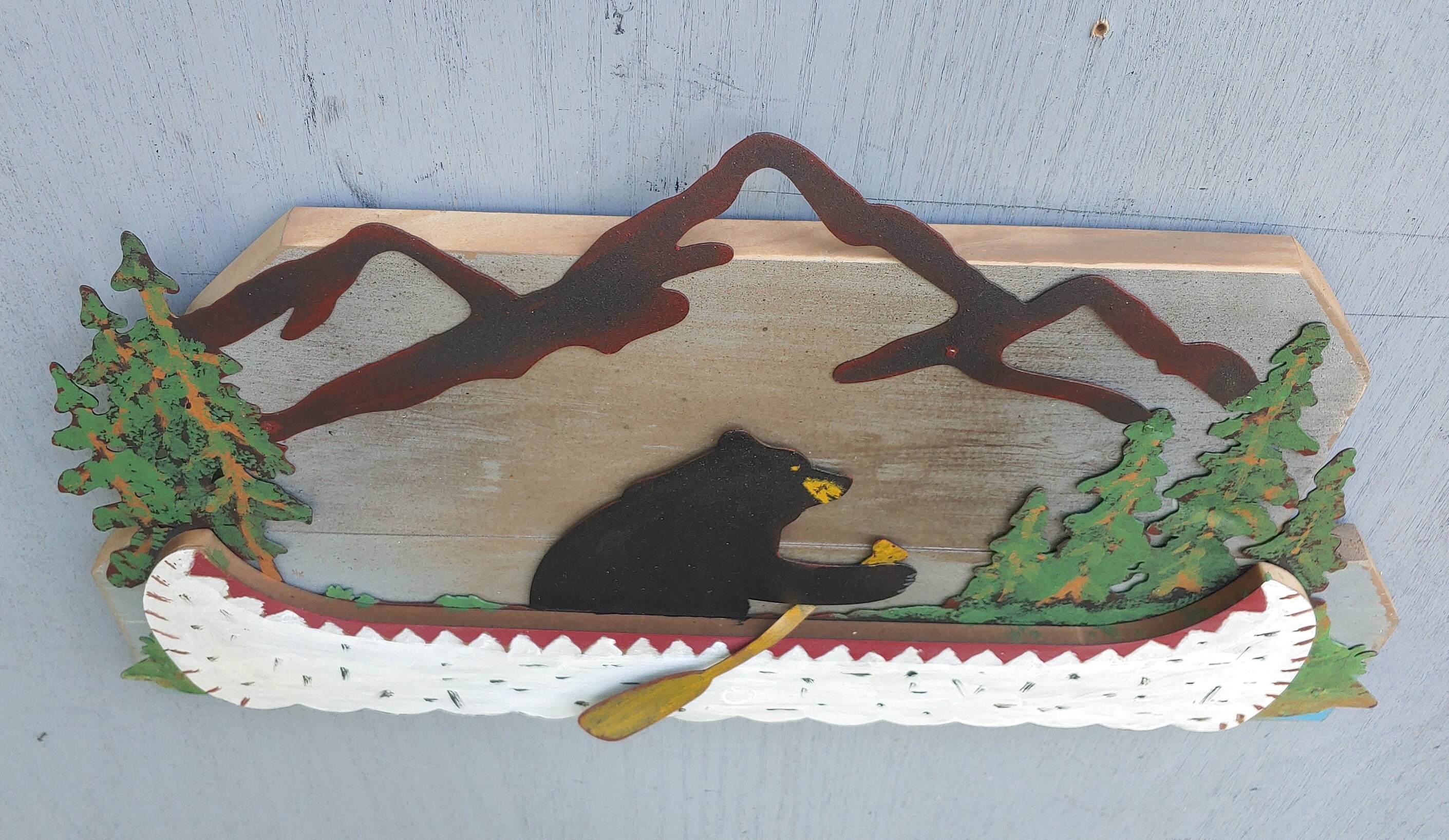 Rustic Bear Canoe Paddle Mountains Pine Trees Painted Woodland - Etsy