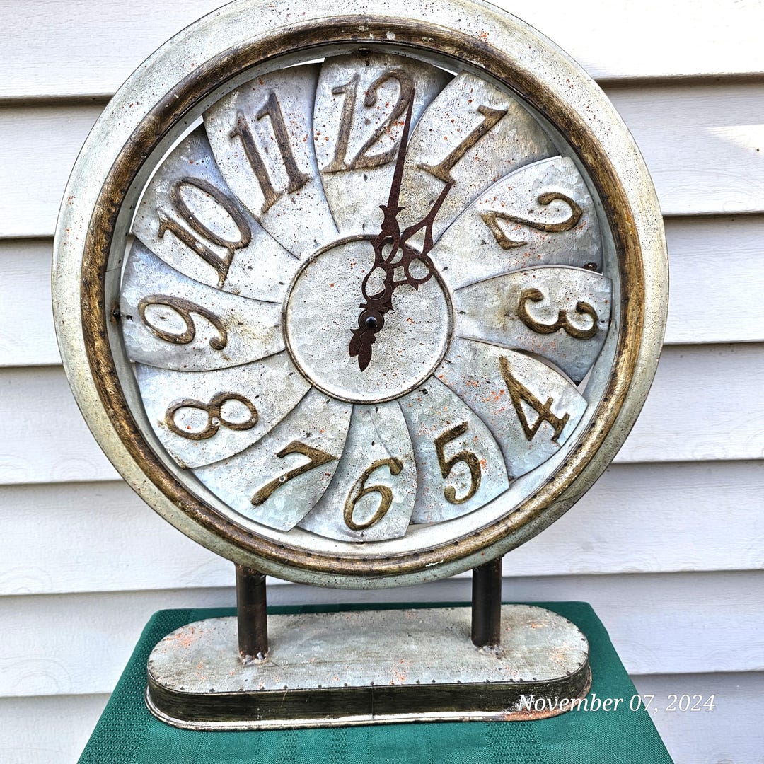 Vintage Galvanized Metal Windmill Type Fan Clock Stand up Welded ...