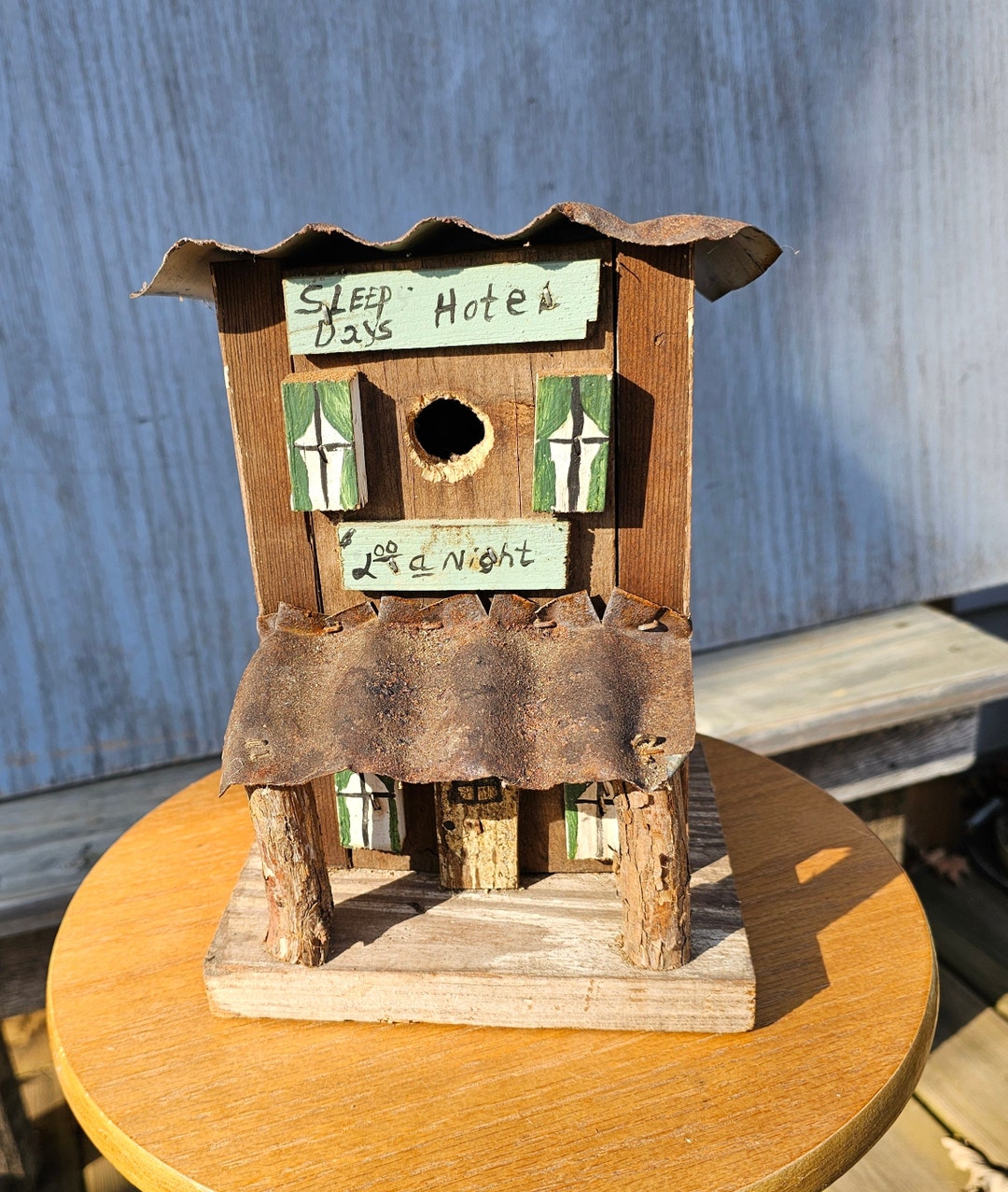 Homemade Bird House Rustic Hotel Porch Vintage Nesting Box "sleep Days ...