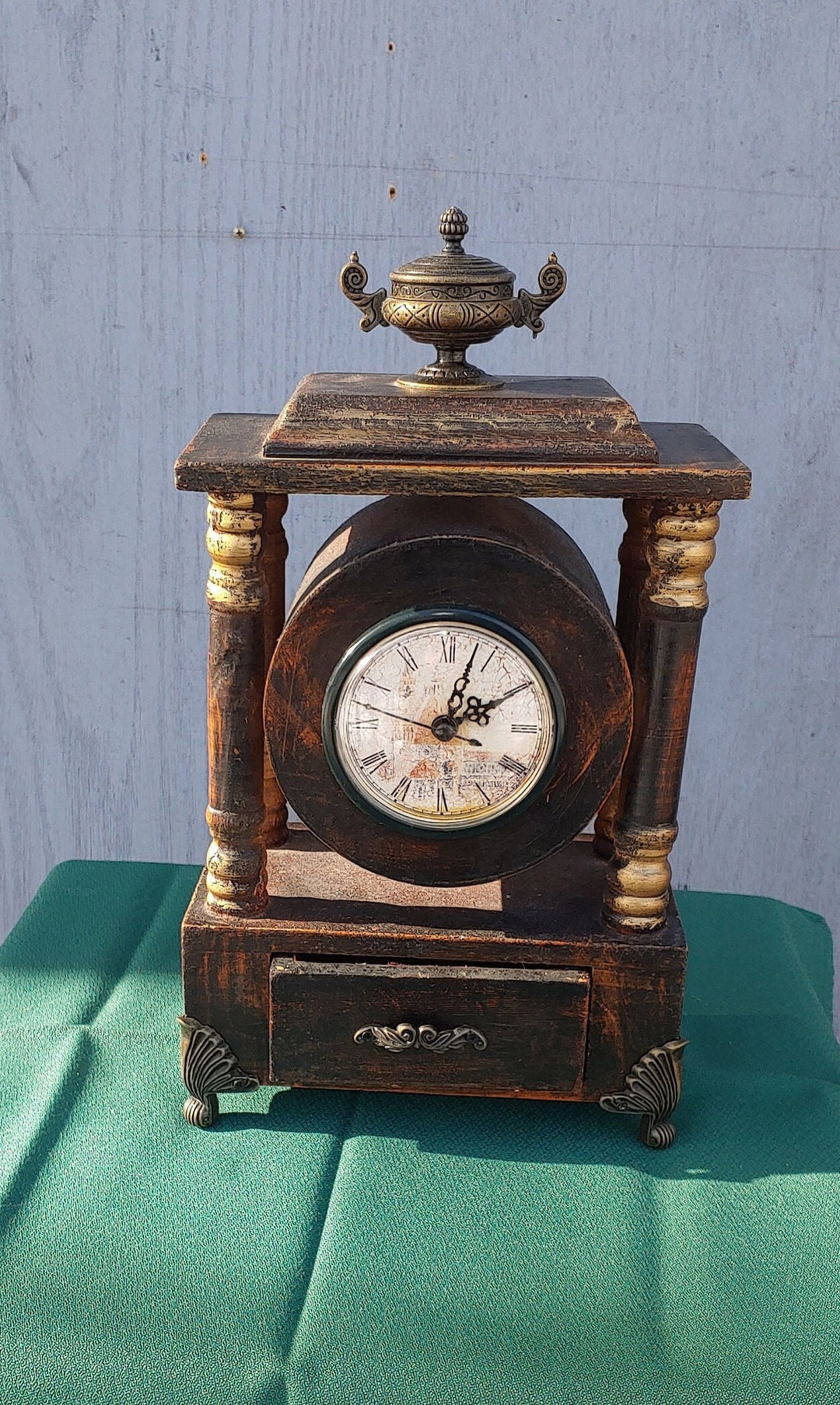 Vintage Privilege International Wood Clock Metal Feet Top Battery ...