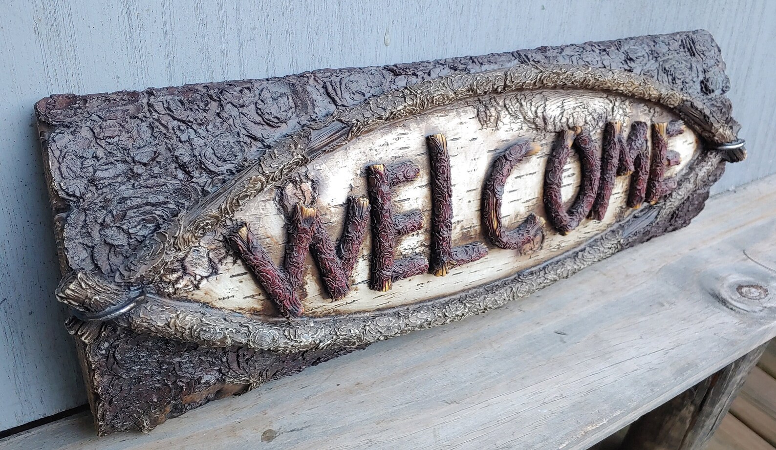Vintage Resin welcome Sign Rustic Birch Tree Bark - Etsy
