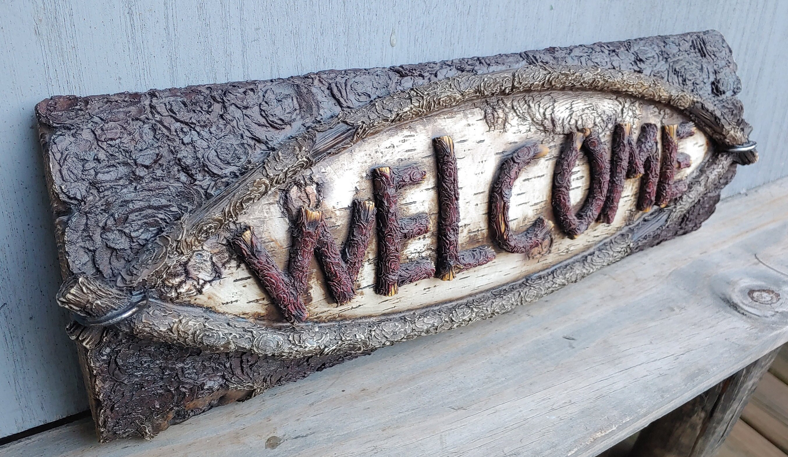 Vintage Resin welcome Sign Rustic Birch Tree Bark - Etsy
