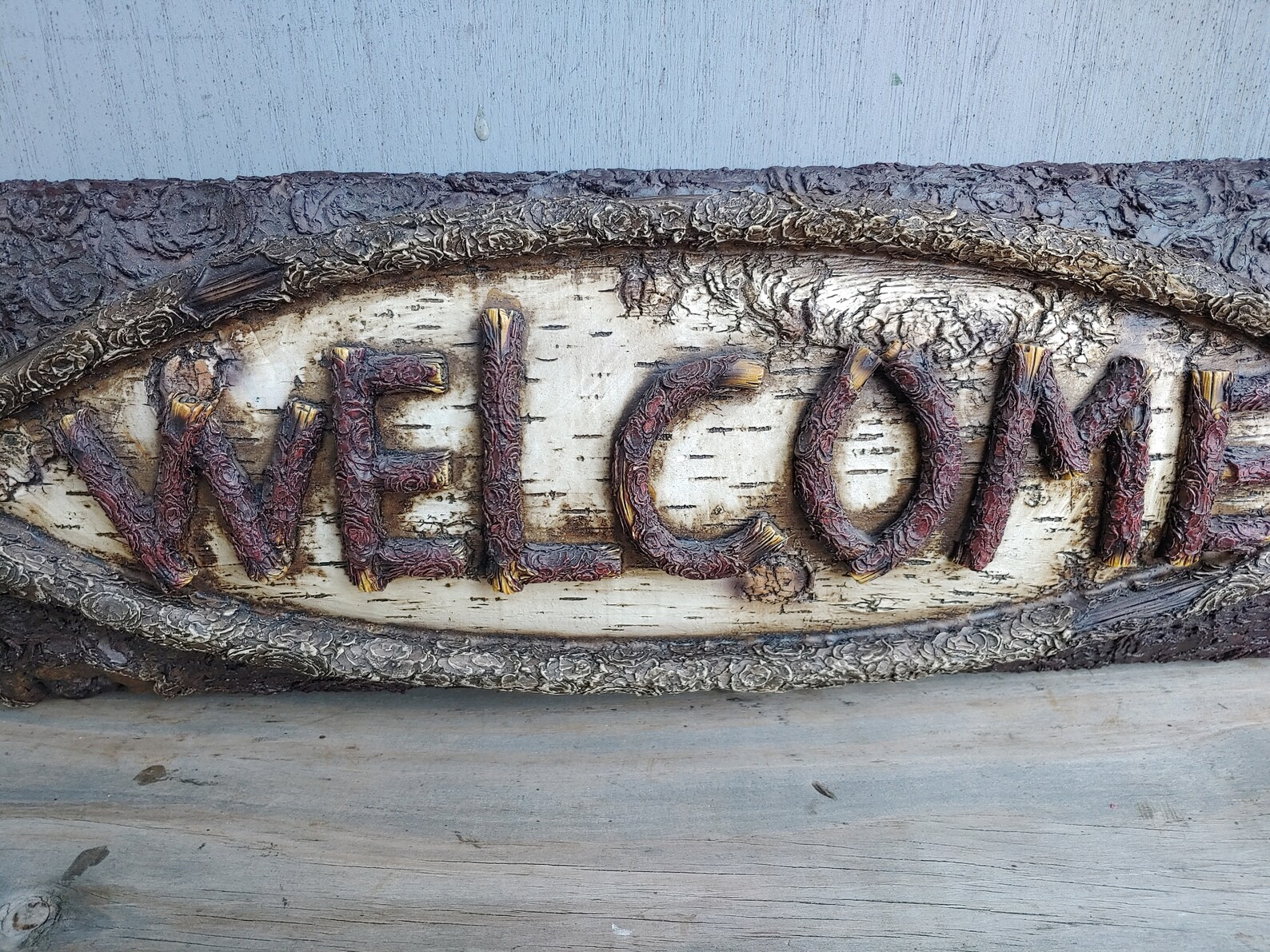 Vintage Resin welcome Sign Rustic Birch Tree Bark - Etsy
