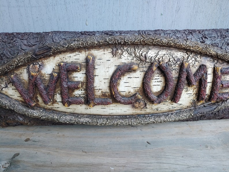 Vintage Resin welcome Sign Rustic Birch Tree Bark - Etsy