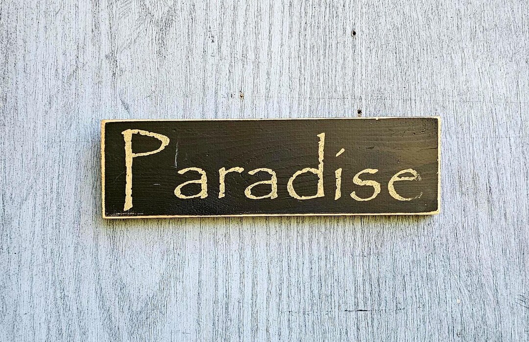 Vintage Wood Paradise Sign Cabin Lodge Cottage Chalet Black Gold Hawaii ...