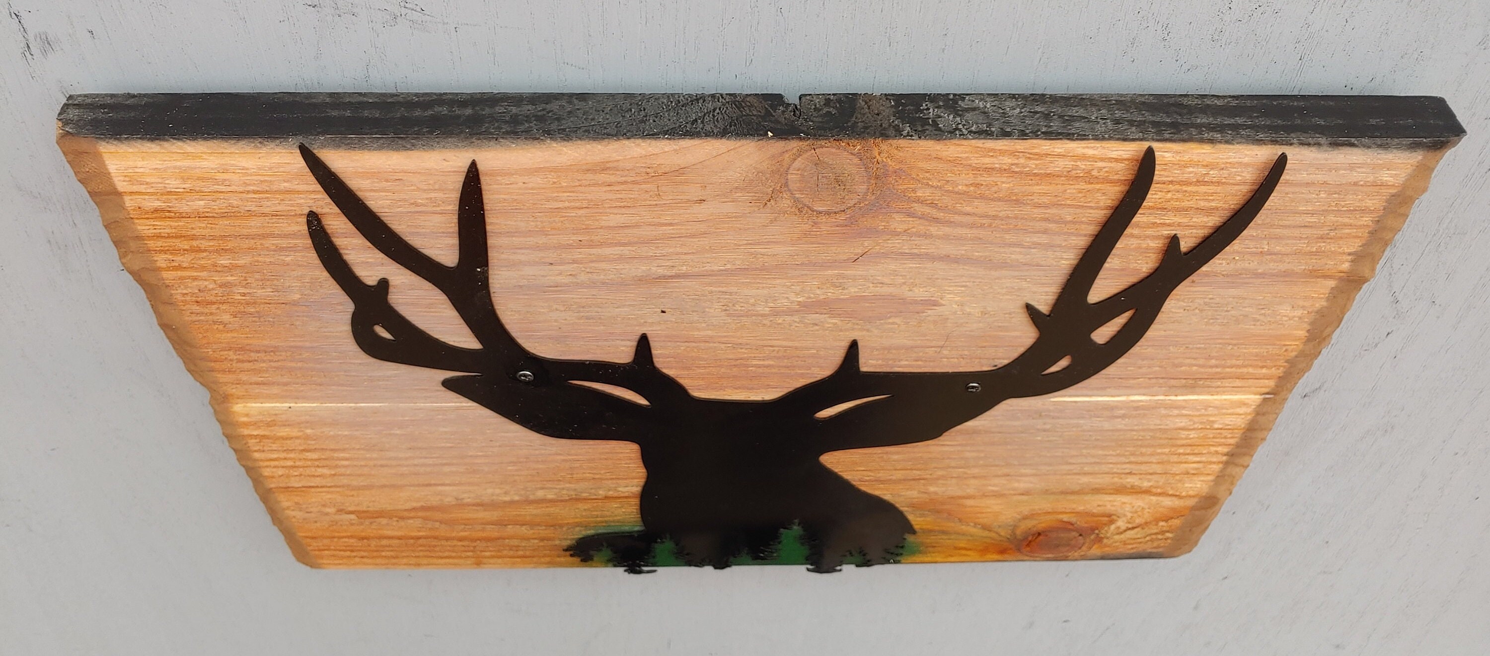 Rustic Mule Deer Silhouette Wall Decor Cutout Pines Wildlife Woodland ...