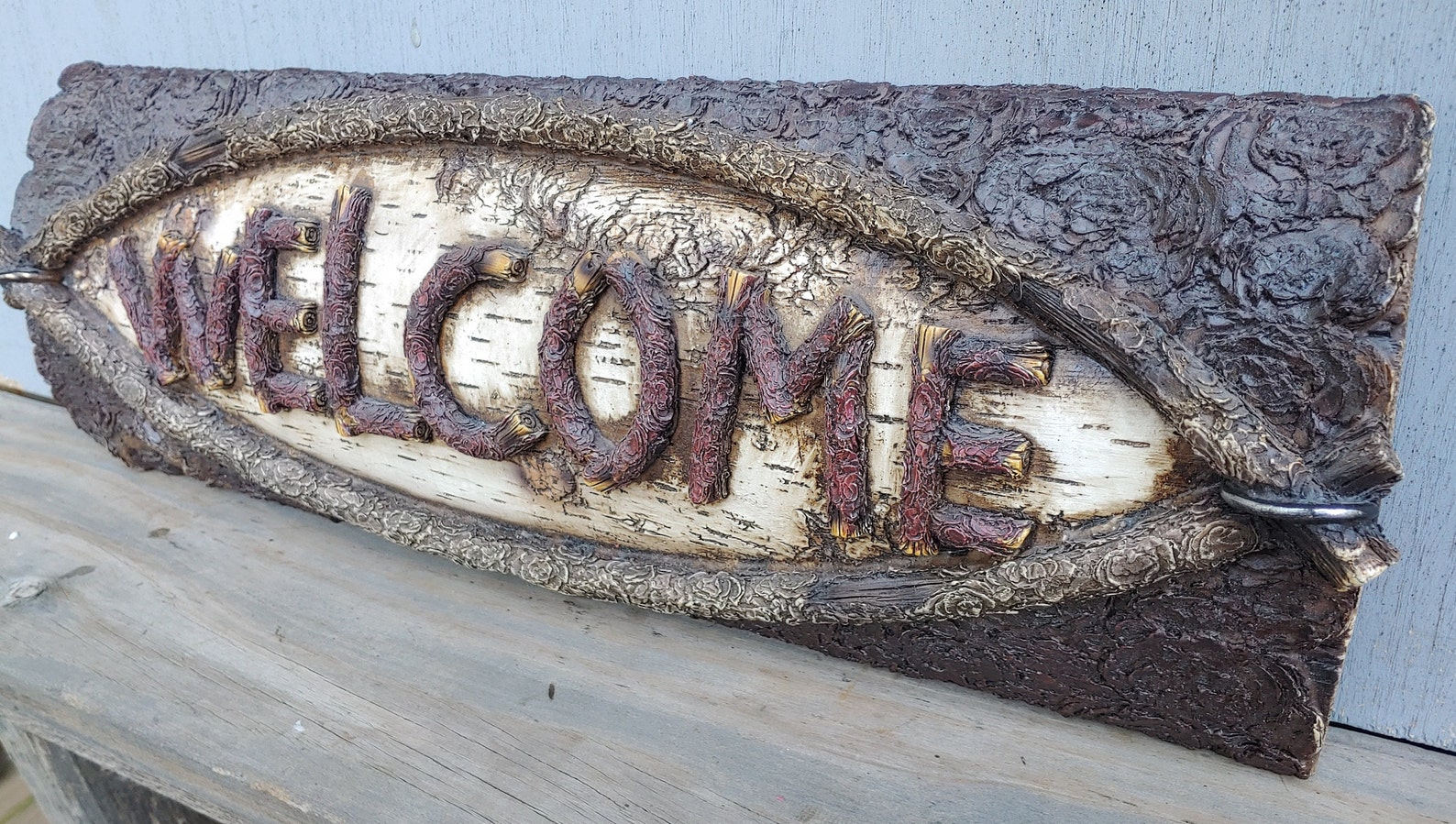 Vintage Resin welcome Sign Rustic Birch Tree - Etsy