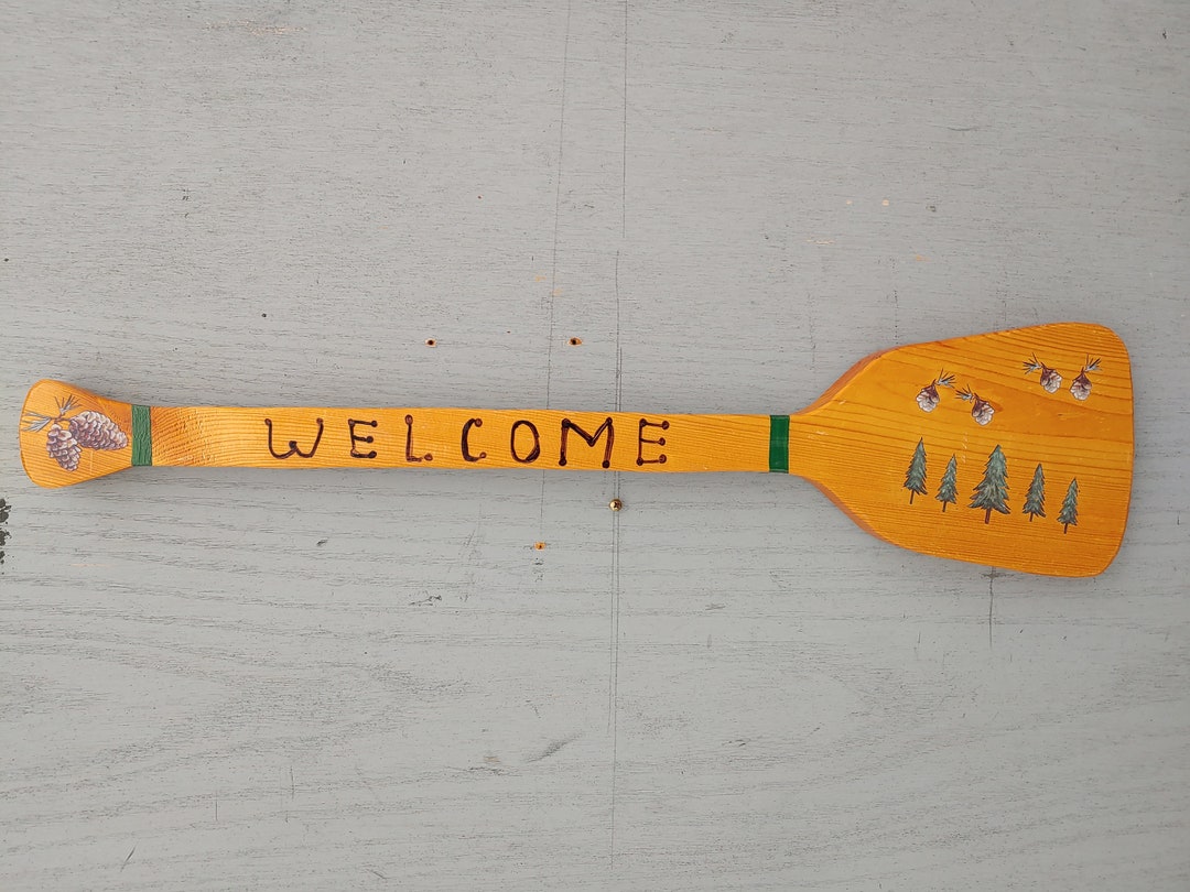 Vintage "welcome" Canoe Paddle Sign Pine Cones Trees Porch Decor ...