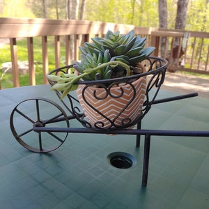 Vintage Plant Holder & Pot Wrought Iron Wheel Barrow Potted Display ...
