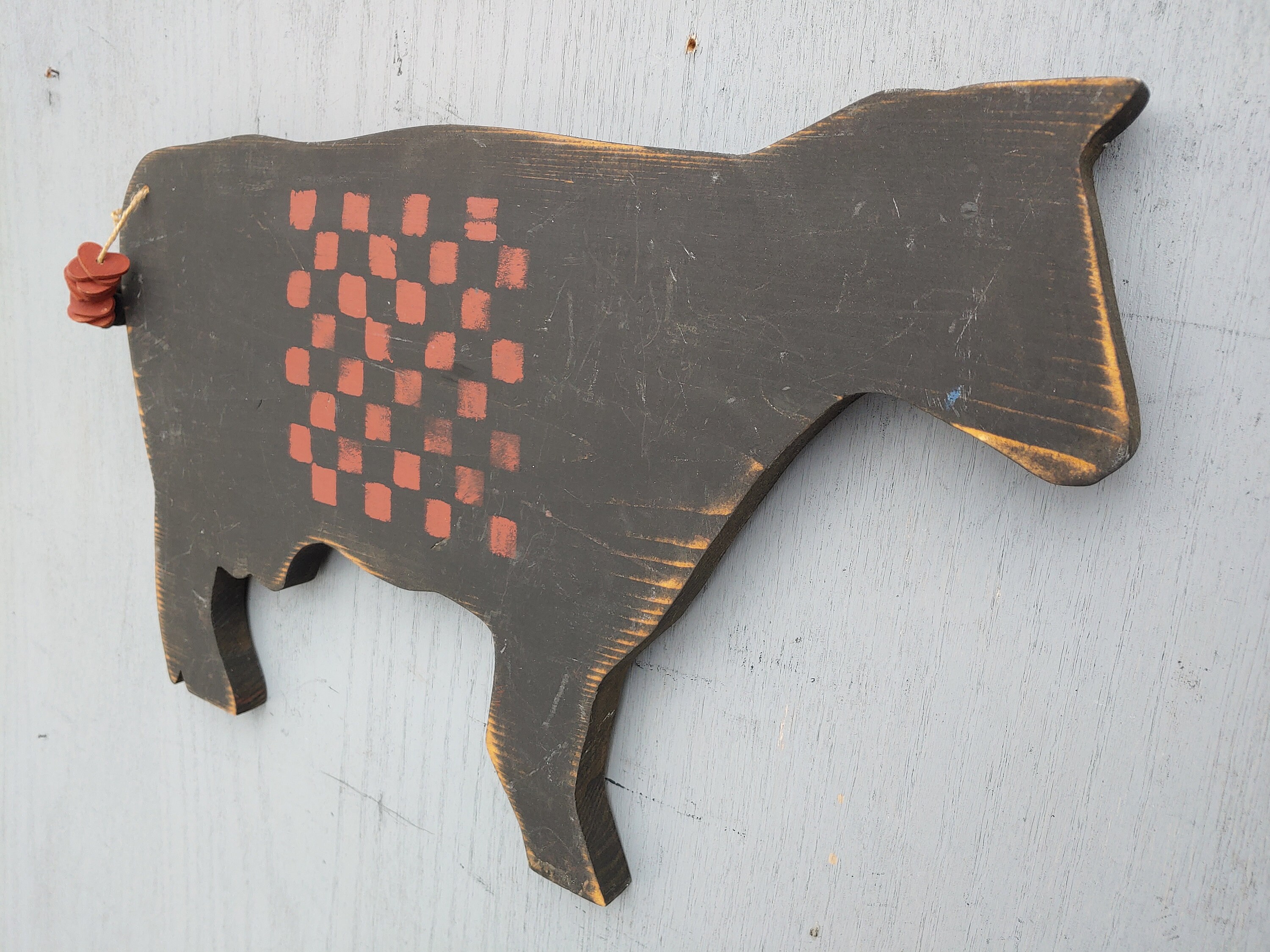 Checkerboard Cow Silhouette: Hand Painted Farmhouse Wall Hanging ~ 560 ...