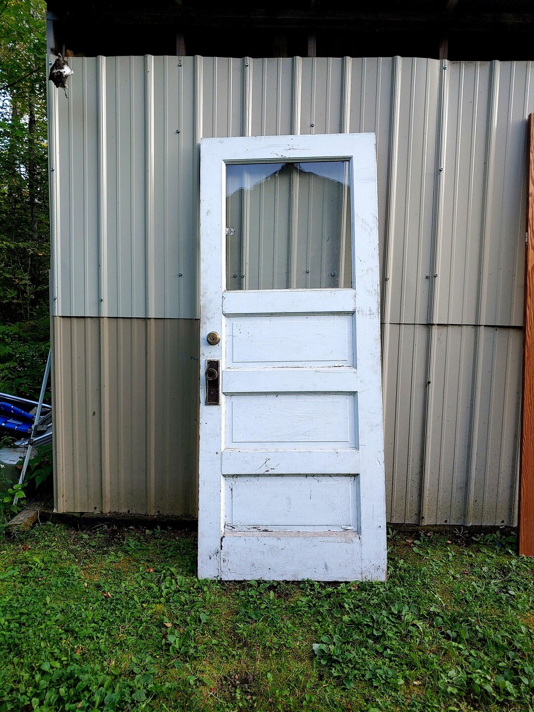 Vintage Wavy Glass Entry Door: 3-panel Half Lite, Salvaged Renovation ...