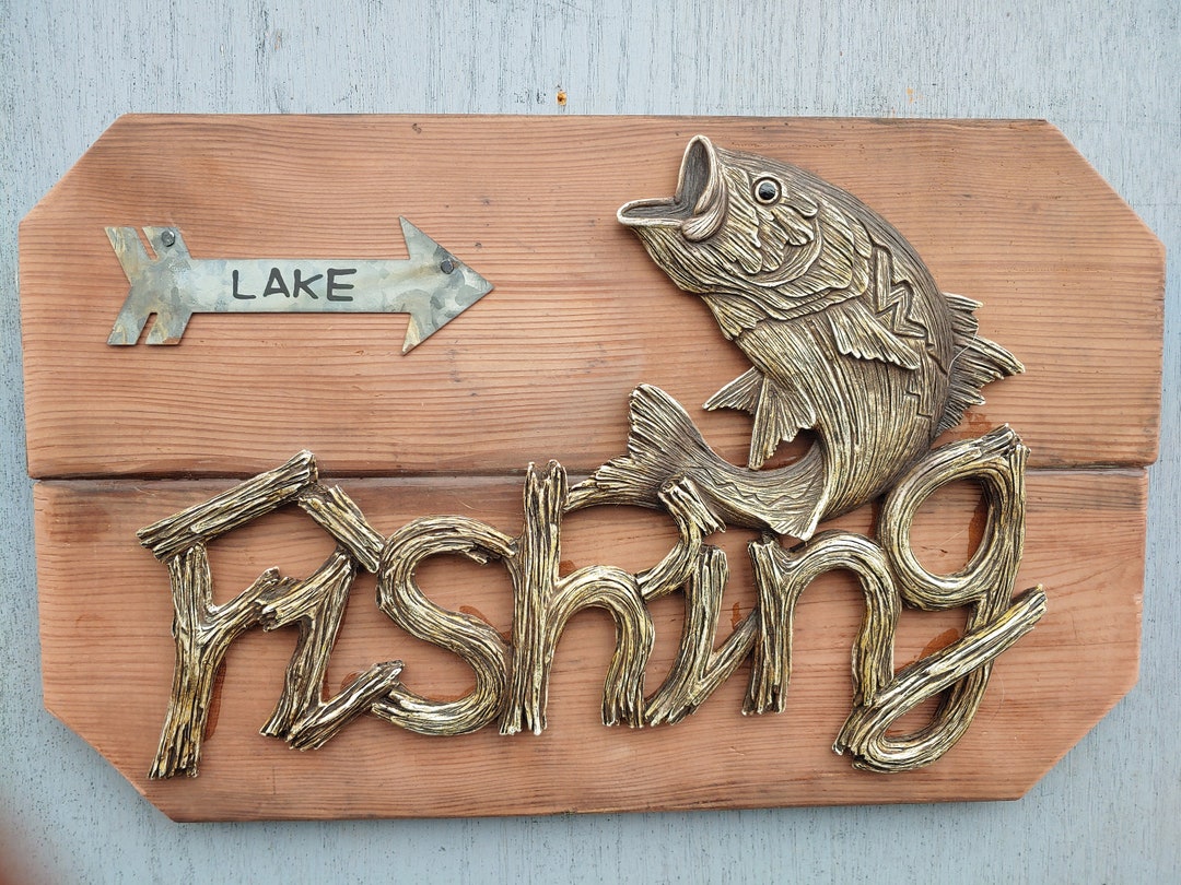 Rustic Lake Fishing Sign: Reclaimed Wood, Metal Arrow ~ 1000 - Etsy