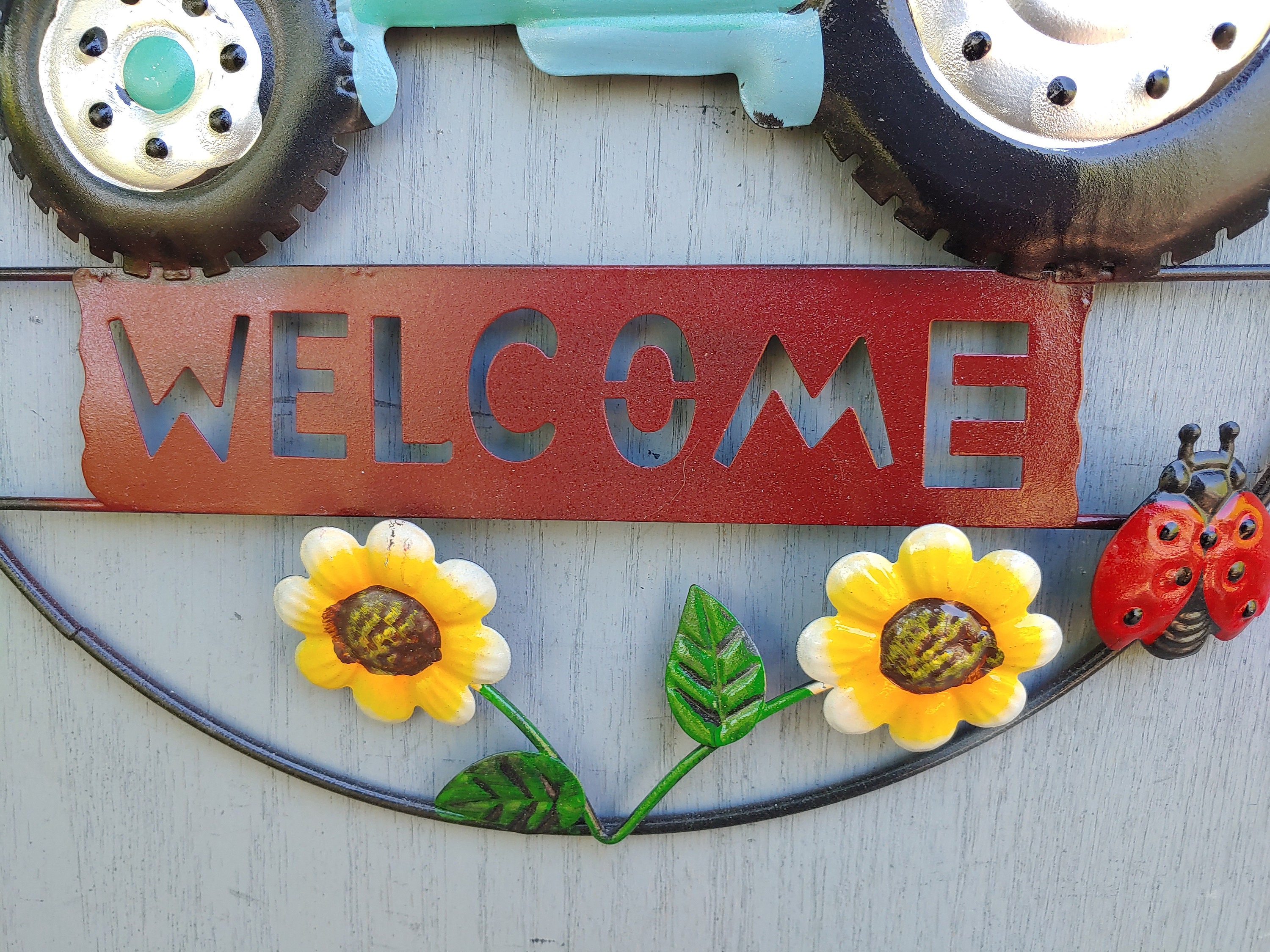 Metal Wire Rustic Tractor Welcome Sign Sunflowers Door Decor - Etsy