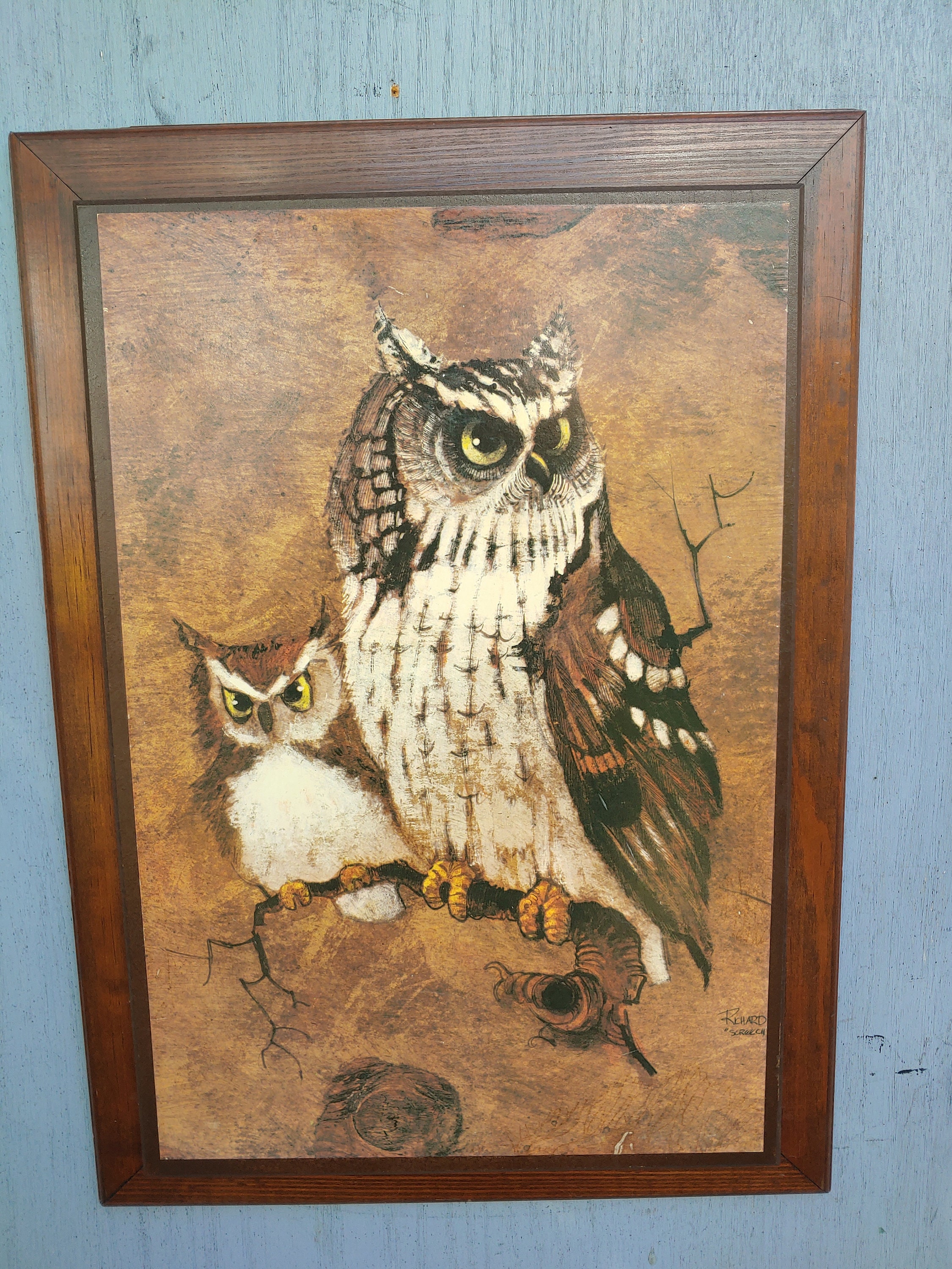 Vintage Wildlife Owl Print Artist Richard Hinger Bird of Prey Woodland ...